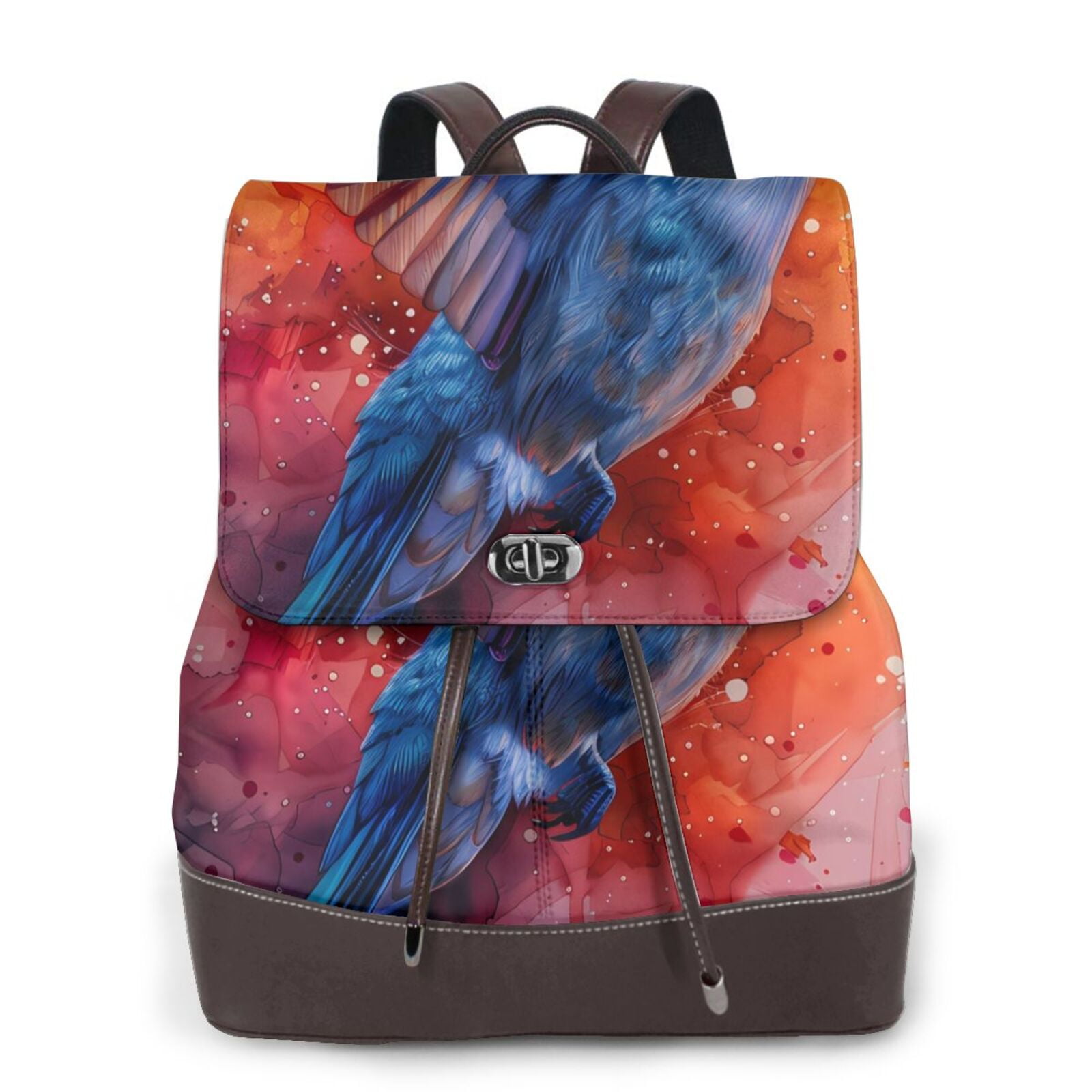 Easygdp Vibrant Hummingbird Watercolor Art Leather Backpack Purse ...