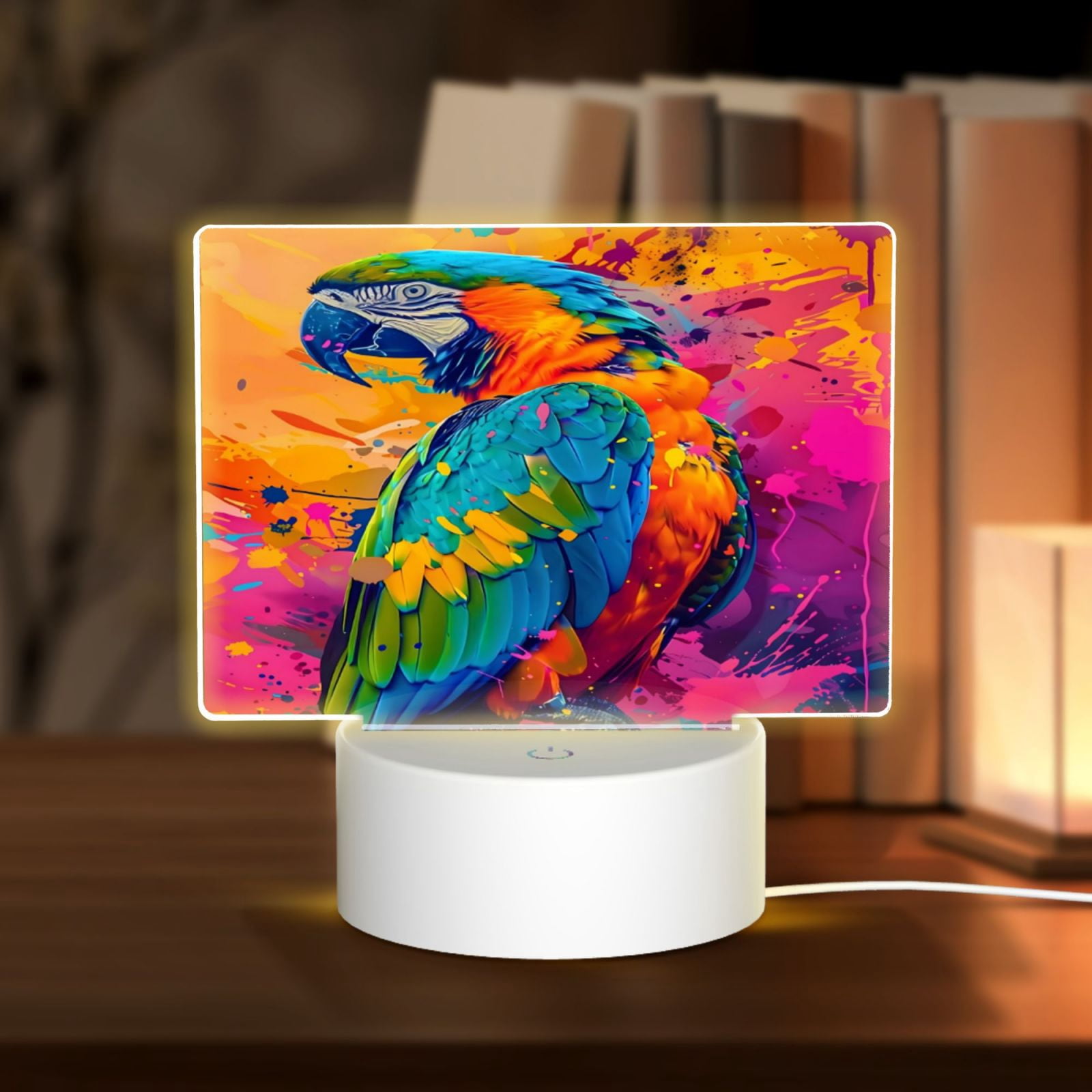 Easygdp Vibrant Parrot Splash Art Rectangular Acrylic Night Light ...