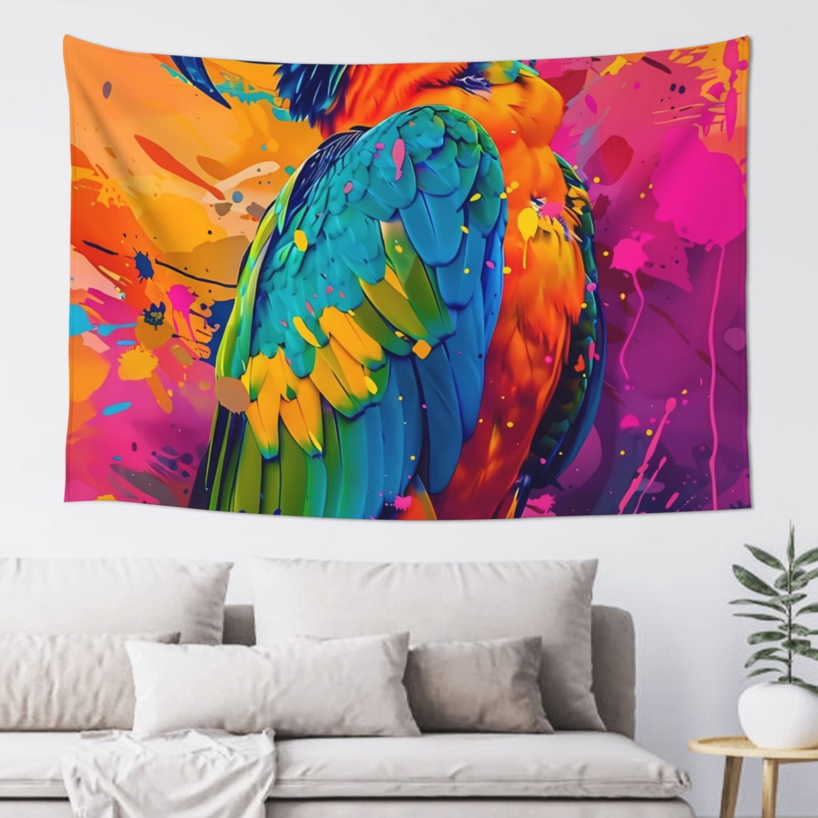 Easygdp Vibrant Parrot Splash Art Tapestry Wall Hanging, Wall ...