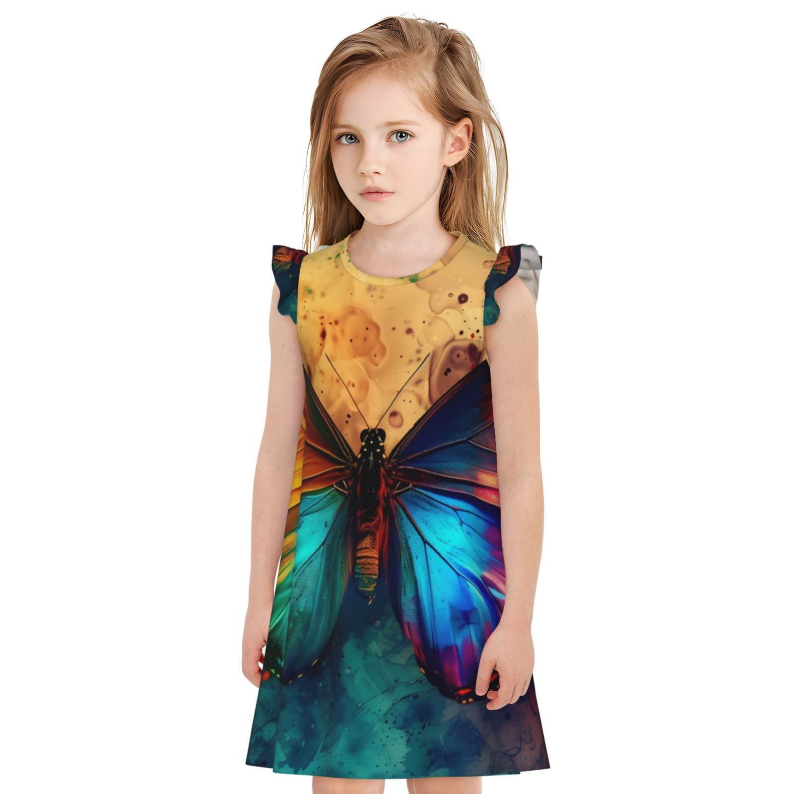 Easygdp Vibrant Rainbow Butterfly A Girls Pajamas Dress, Princess ...