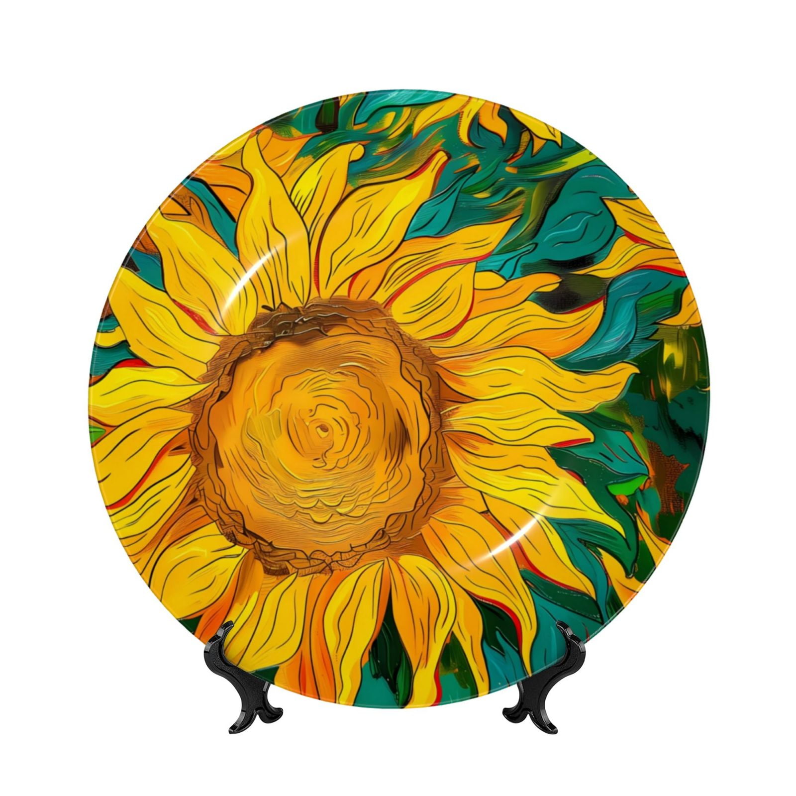 Easygdp Vibrant Sunflower Painting Bone China Decorative Plate Ceramic ...