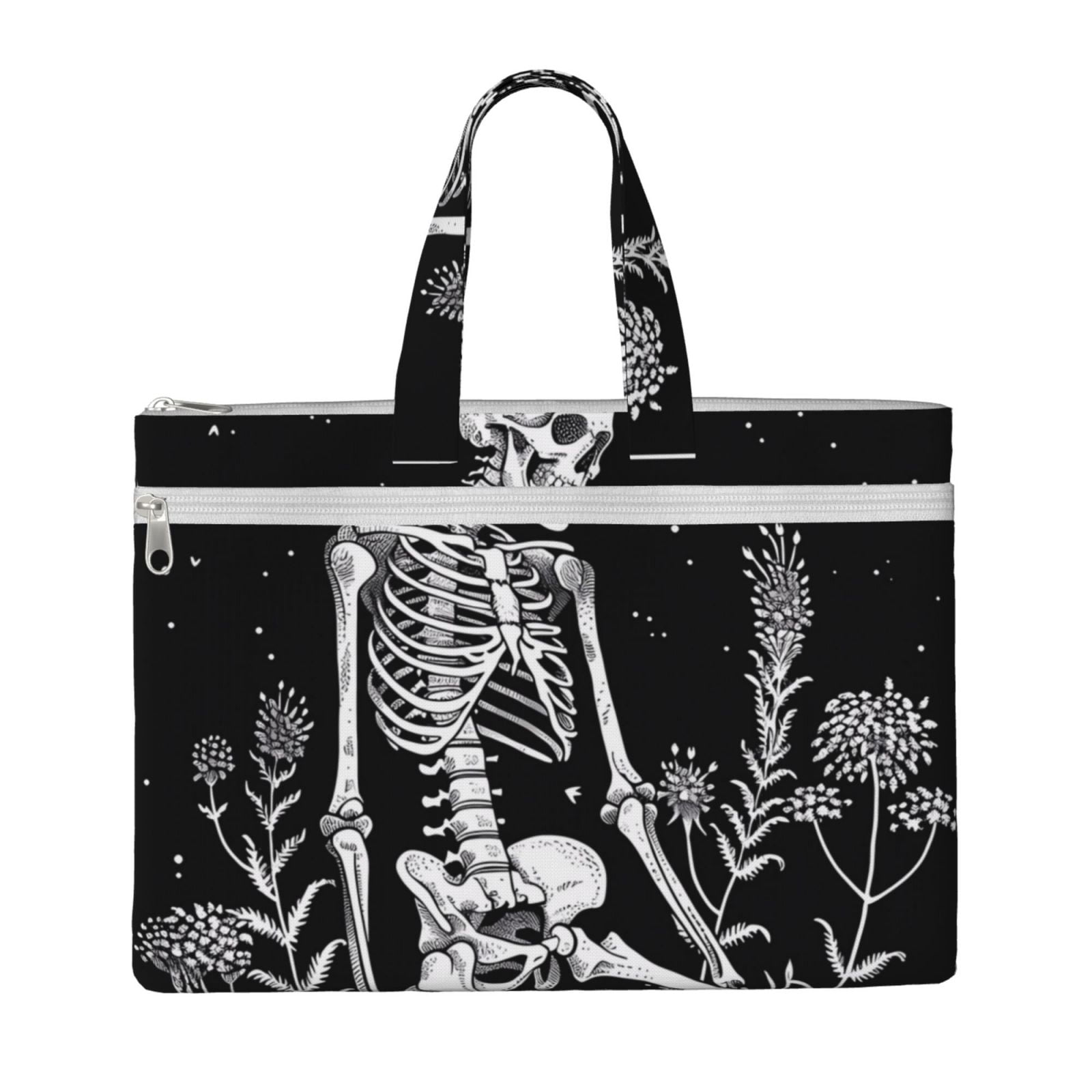 Easygdp Vintage Black white Plant skull Canvas Document Bag File Bag ...