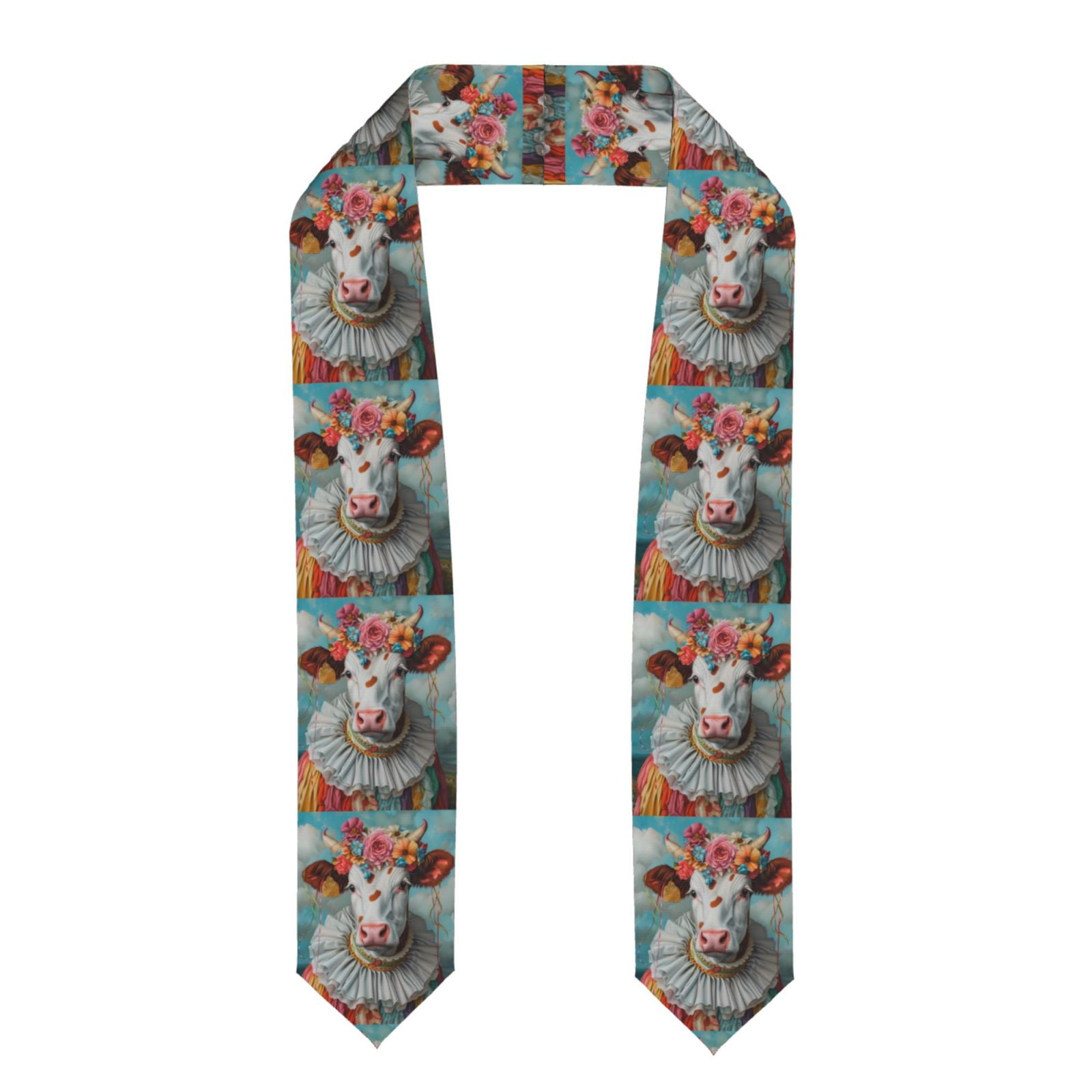 Easygdp Vintage Colorful Floral Cow Unisex Adult Graduation Stole Shawl ...