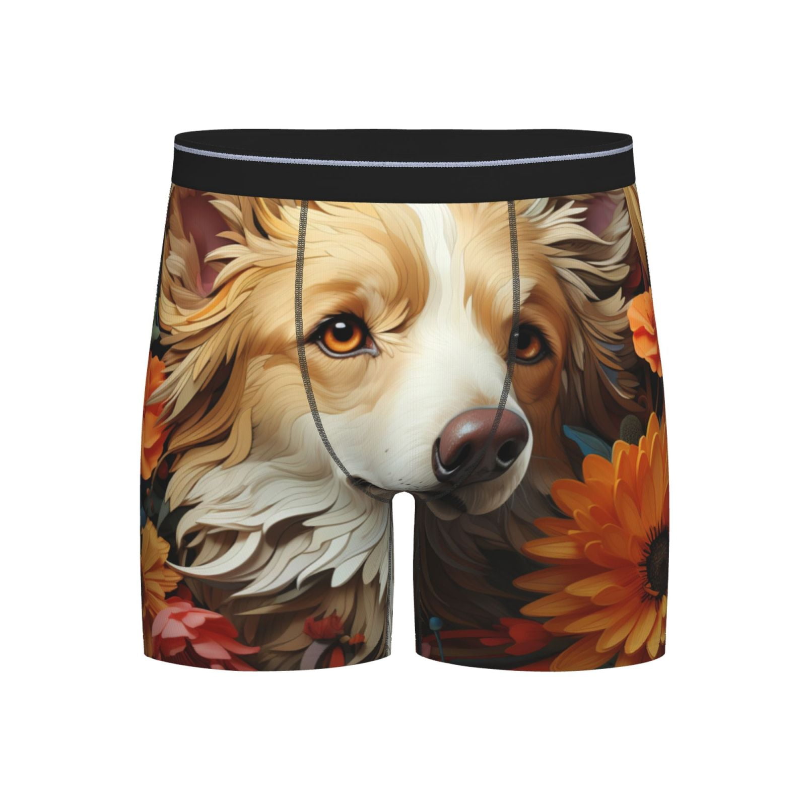 Easygdp Vintage Colorful Flower Puppy Men's Boxer Briefs Men’s ...