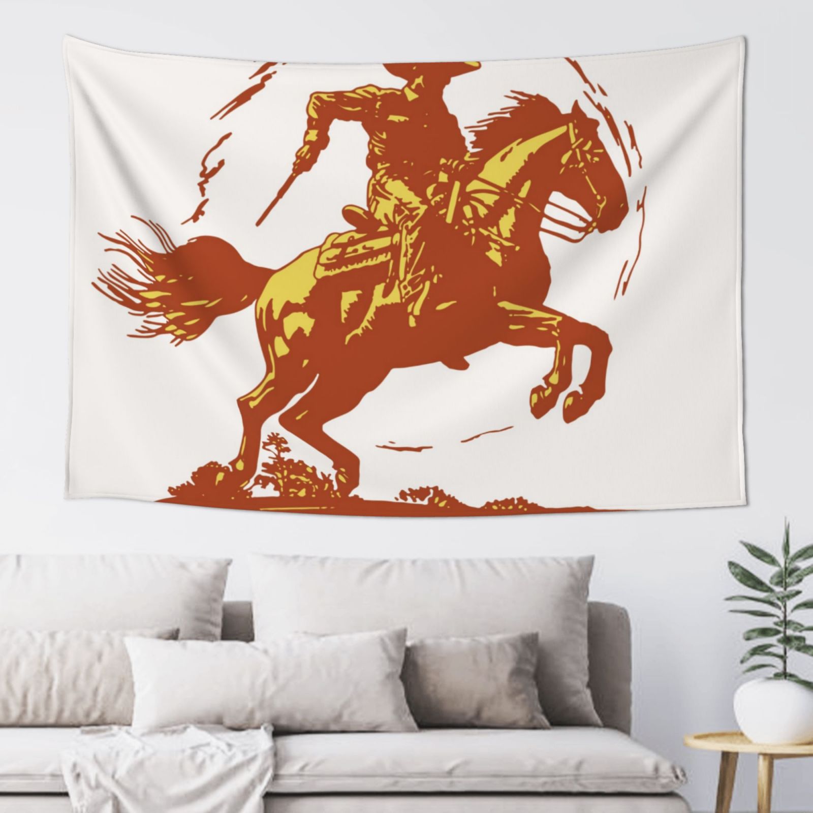 Easygdp Vintage Cowboy On A Bronco Horse Tapestry Wall Hanging, Wall ...