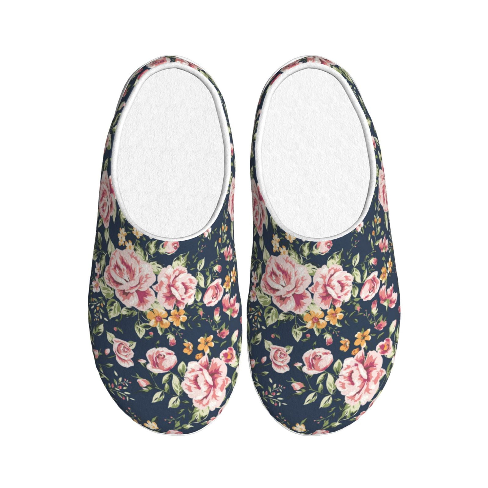 Easygdp Vintage Floral Slippers for Women Mens Winter Warm Home ...