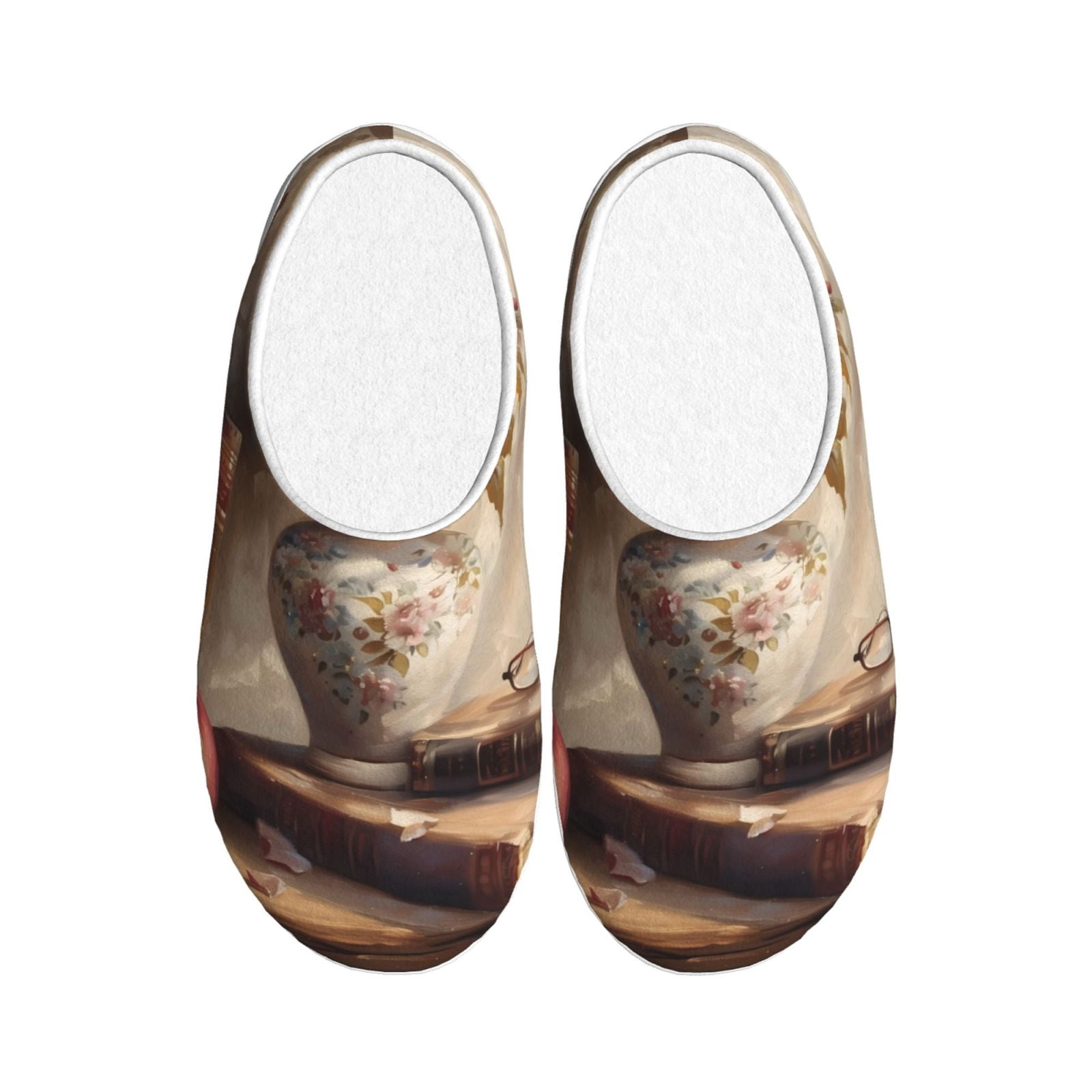 Easygdp Vintage Floral Vase With Books Slippers for Women Mens Winter ...