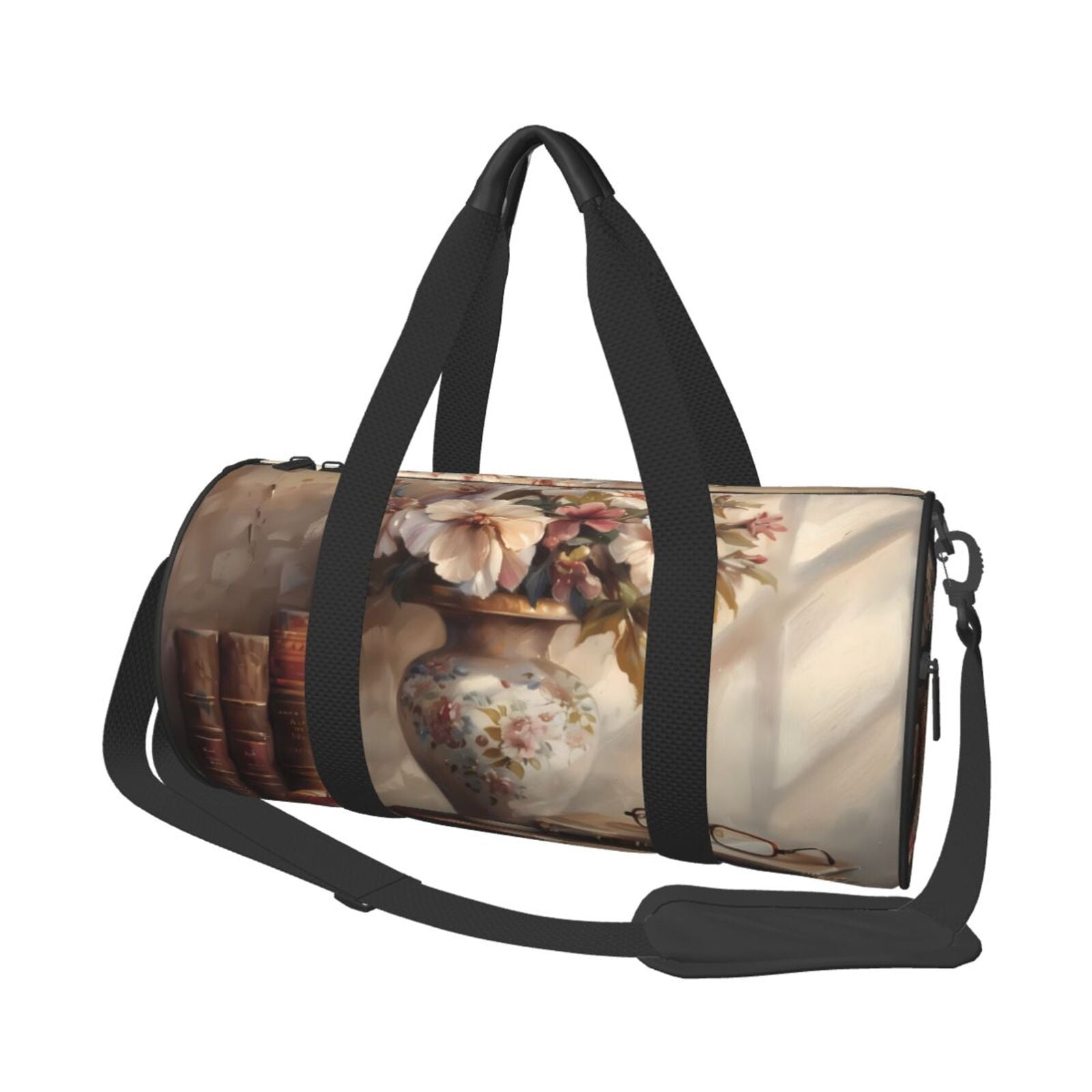 Easygdp Vintage Floral Vase With Books Travel Duffle Bag,Carry on Bag ...