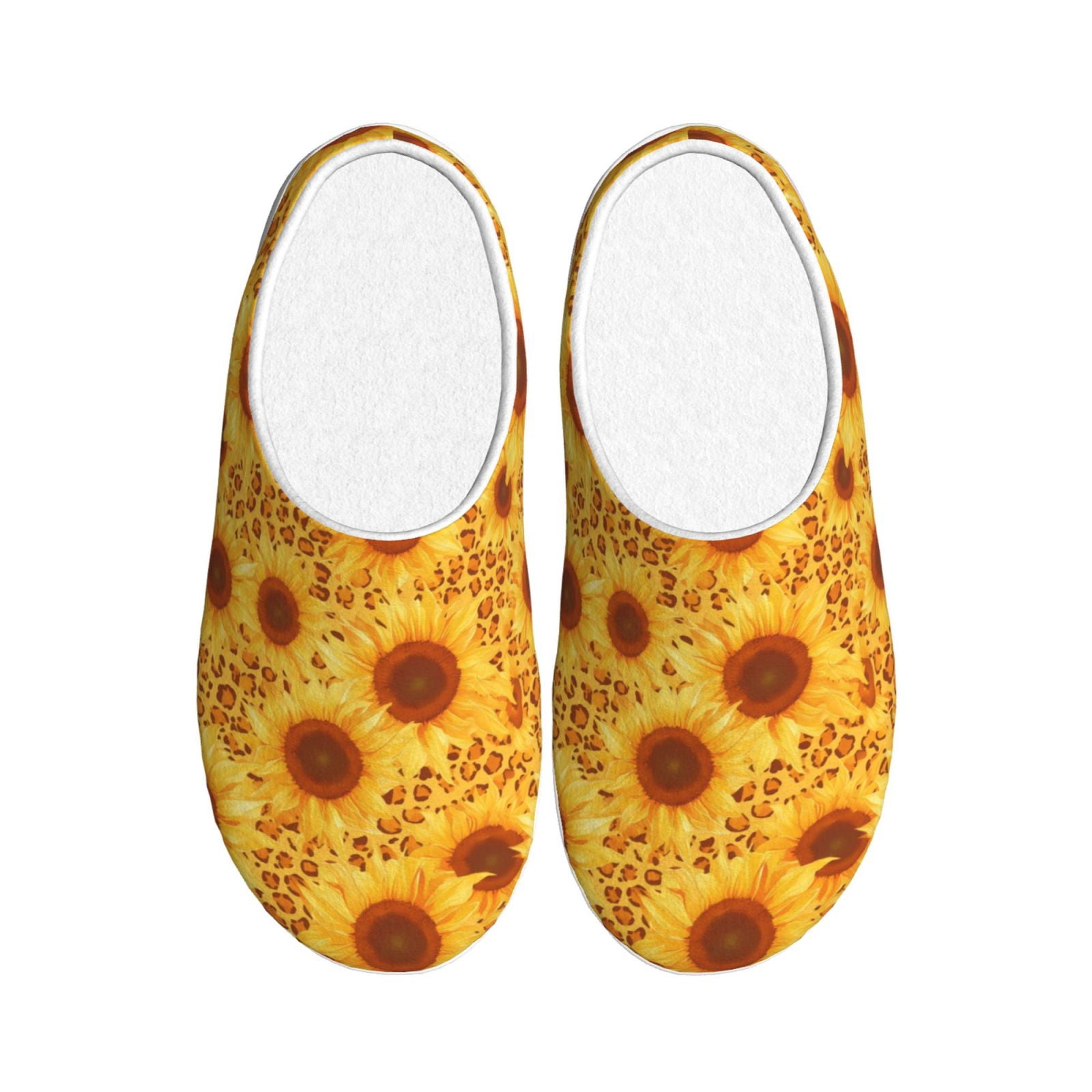 Easygdp Vintage Leopard Print Sunflower Slippers for Women Mens Winter ...