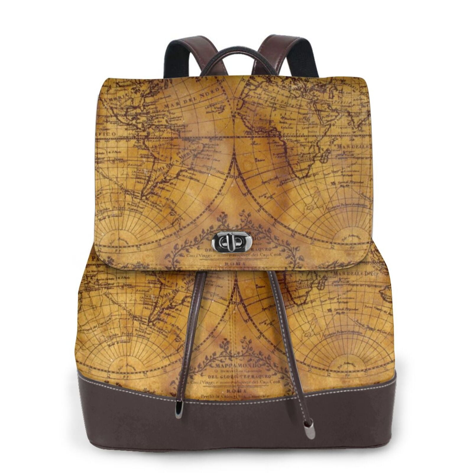 Easygdp Vintage Map Leather Backpack Purse Ladies Shoulder Bag Fashion ...