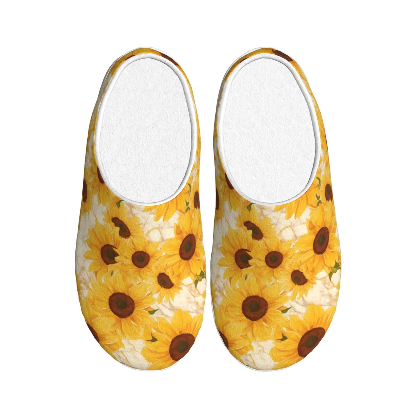Easygdp Vintage Marble Pattern Sunflower Slippers for Women Mens Winter ...