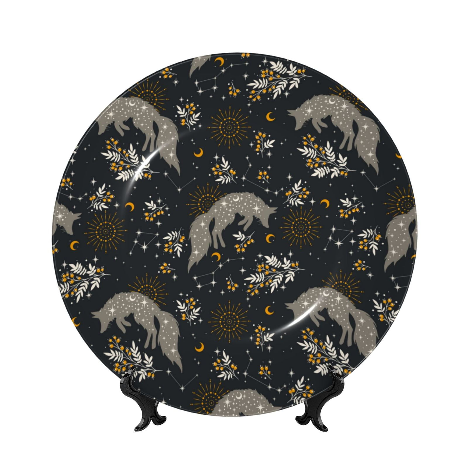 Easygdp Vintage Moon with Plants and Fox Bone China Decorative Plate ...