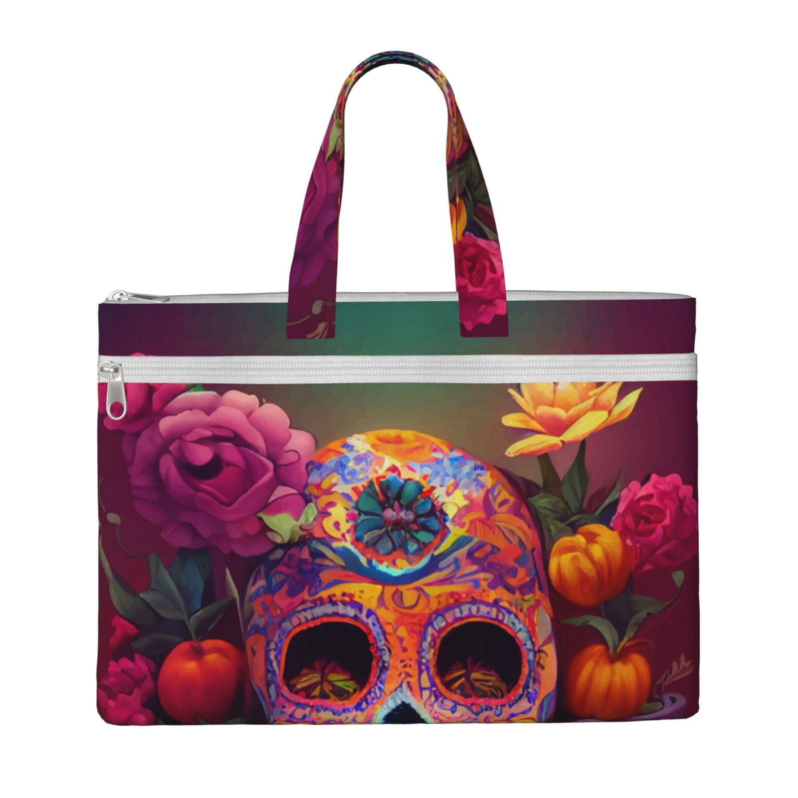 Easygdp Vintage Patterned Skull Canvas Document Bag File Bag Handle ...