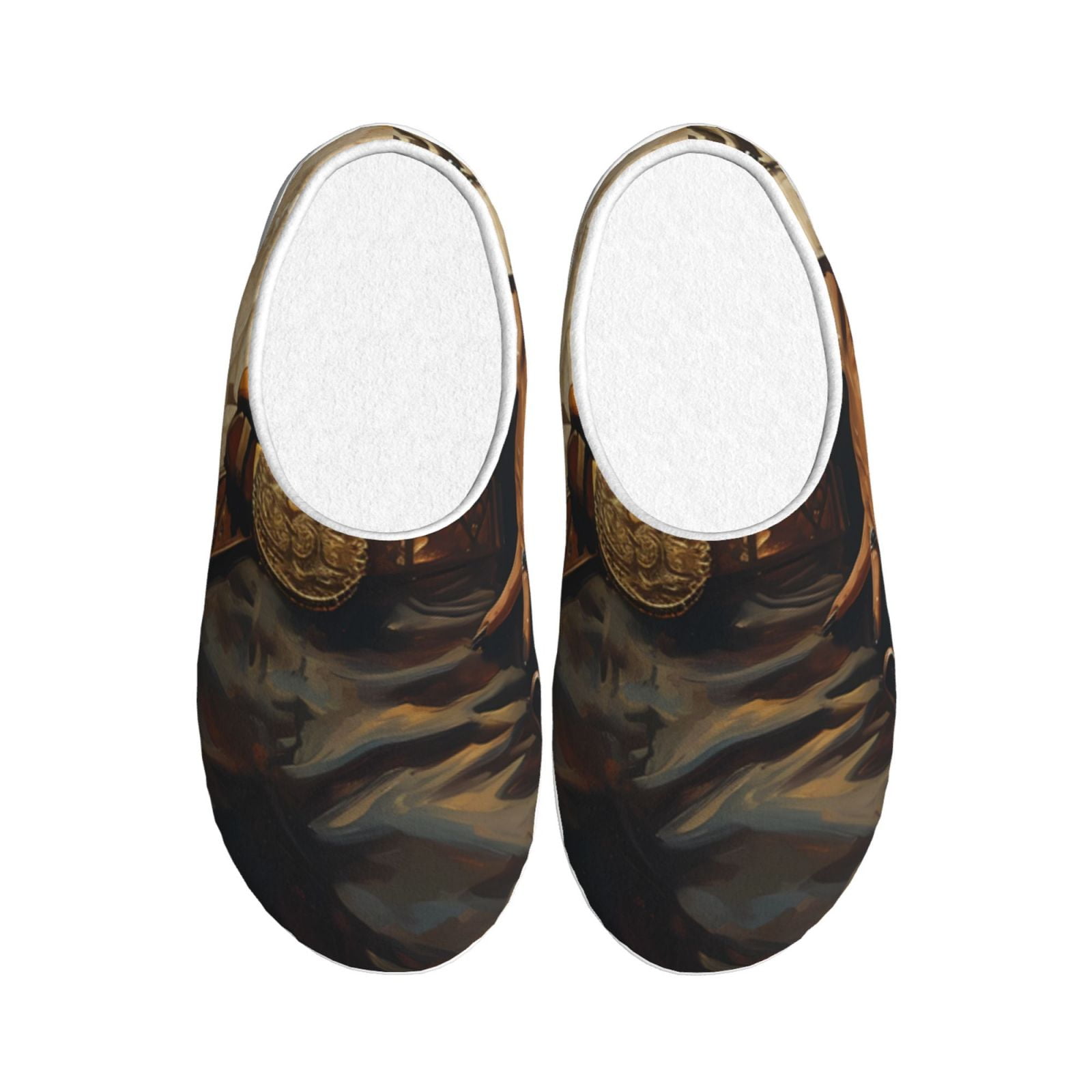 Easygdp Vintage Style Elk Slippers for Women Mens Winter Warm Home ...