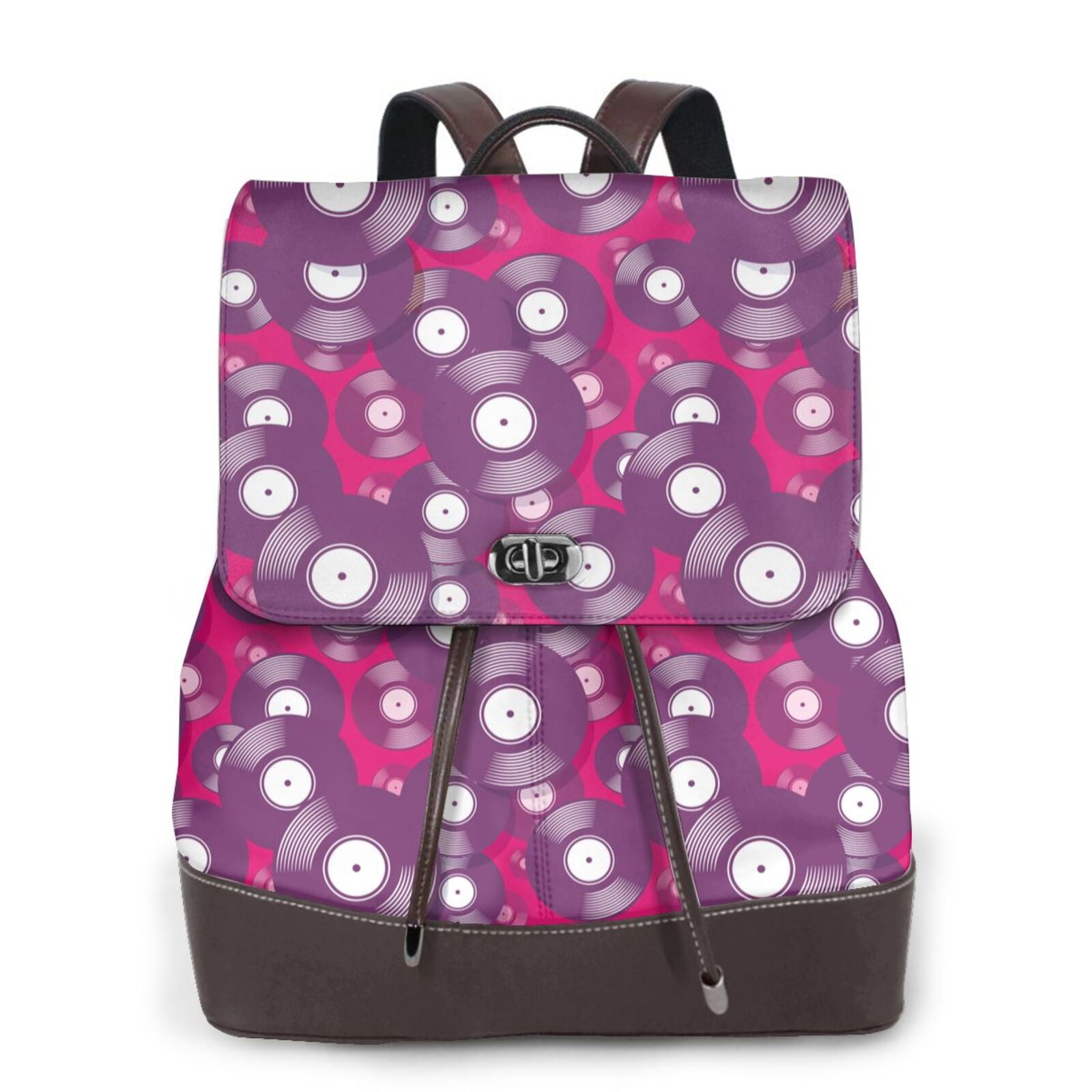 Easygdp Vintage Vinyl Record Leather Backpack Purse Ladies Shoulder Bag ...