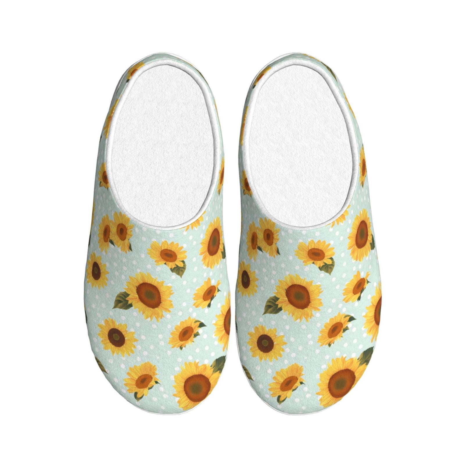 Easygdp Vintage White Polka Dot Sunflower Slippers for Women Mens ...