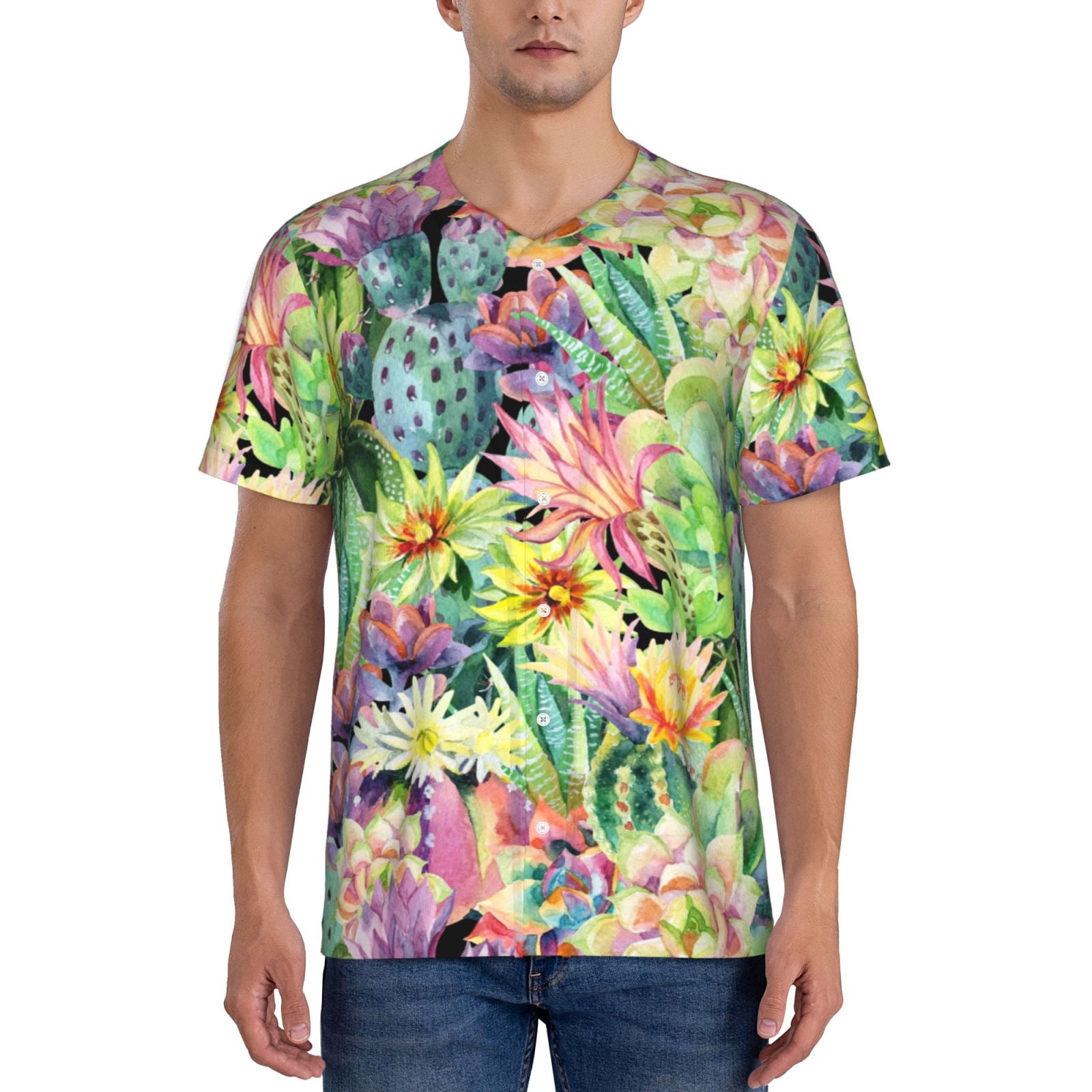Easygdp Watercolor Blooming Cactus Mens T-Shirts Baseball Vintage ...