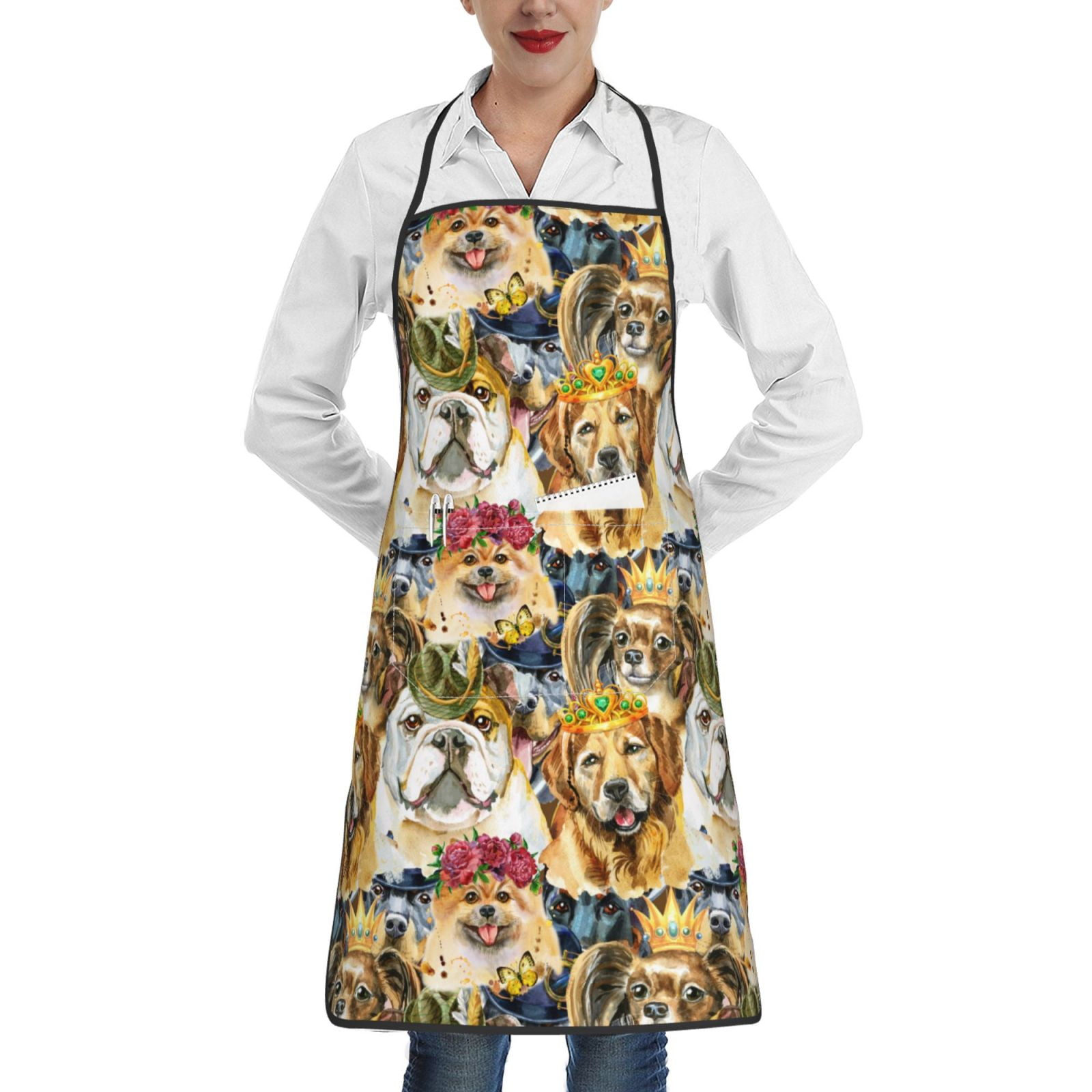 Easygdp Watercolor Dogs Apron Waterdrop Resistant with 2 Pockets,Oil ...