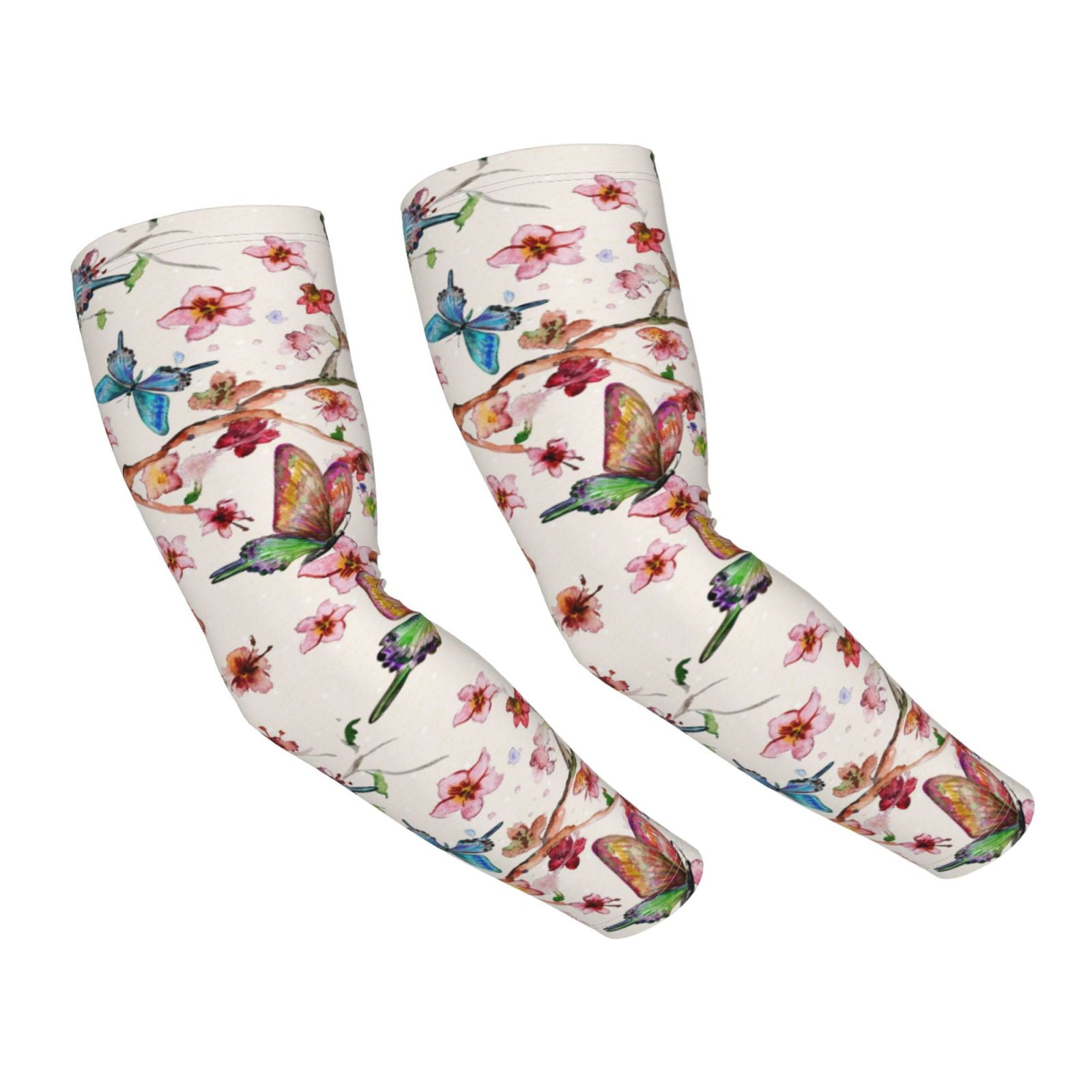 Easygdp Watercolor Floral With Butterflies Adult Ice Silk Sunscreen Arm ...