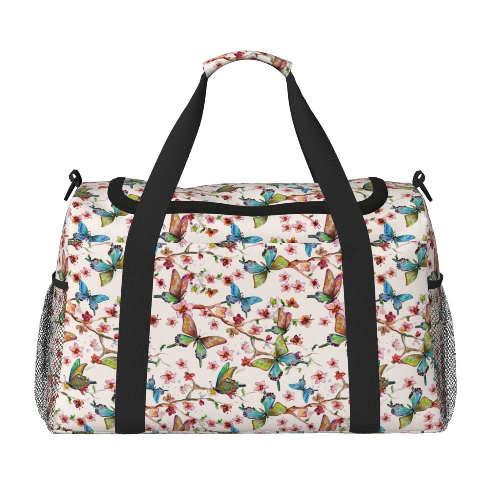Easygdp Watercolor Floral With Butterflies Gym Bag Travel Duffel Bag ...
