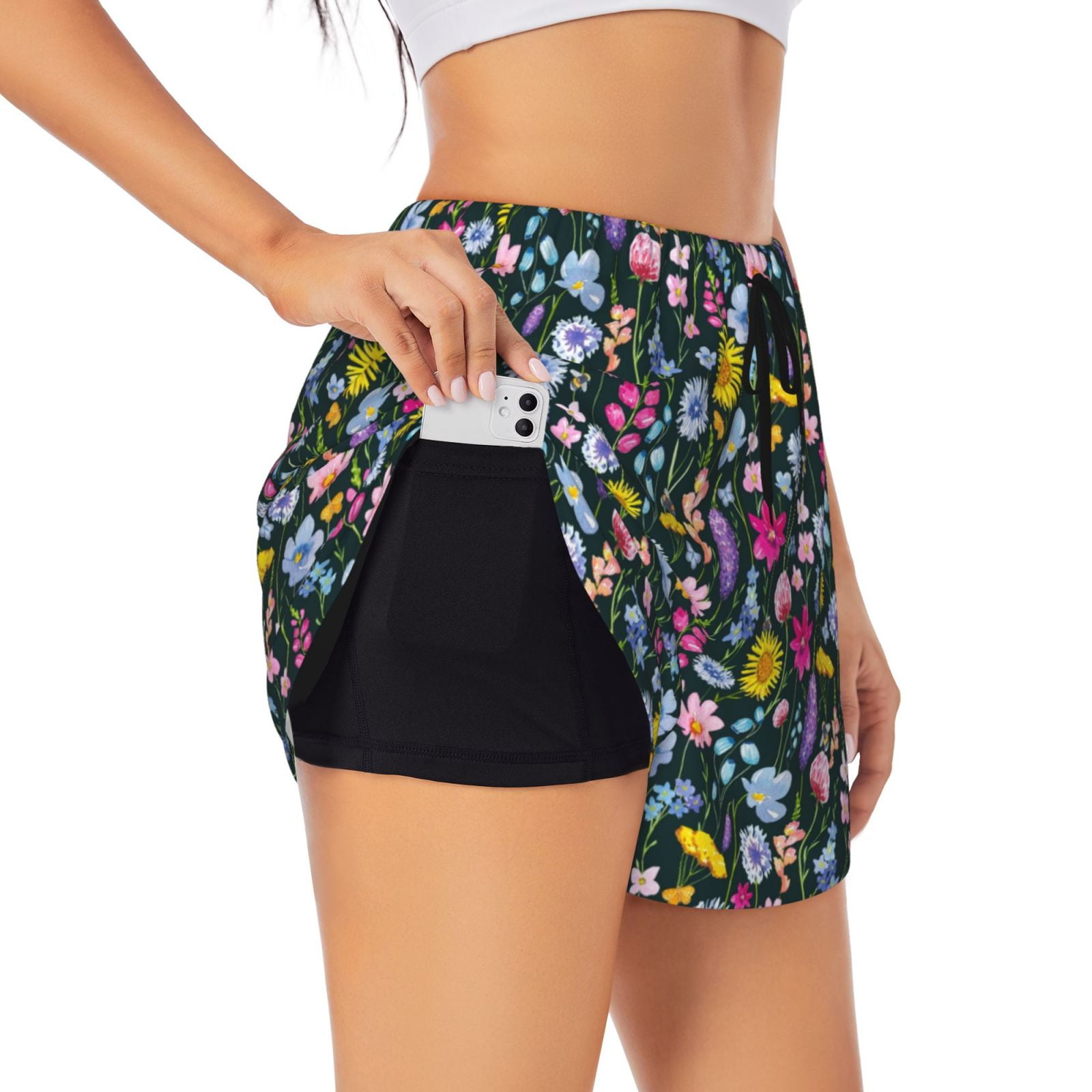 Easygdp Watercolor Meadow Flowers for Women's Athletic Shorts - High-Waist, Quick-Dry Workout ...