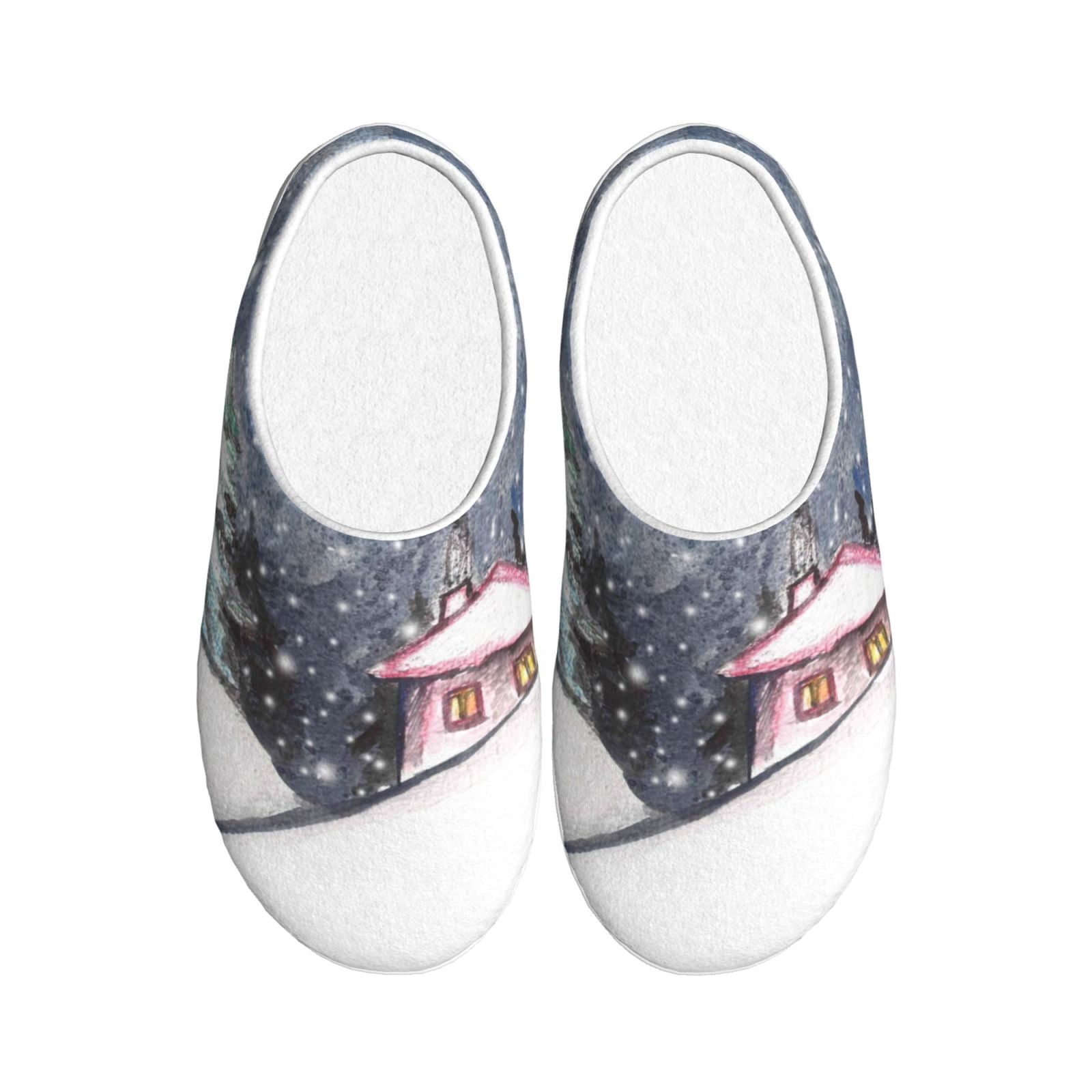 Easygdp Watercolor Winter Landscape For Christmas Slippers for Women ...