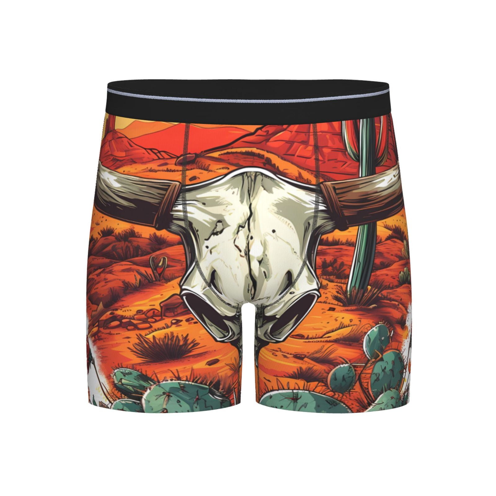 Easygdp Western Desert Cactus Ram Skull Men's Boxer Briefs Men’s ...