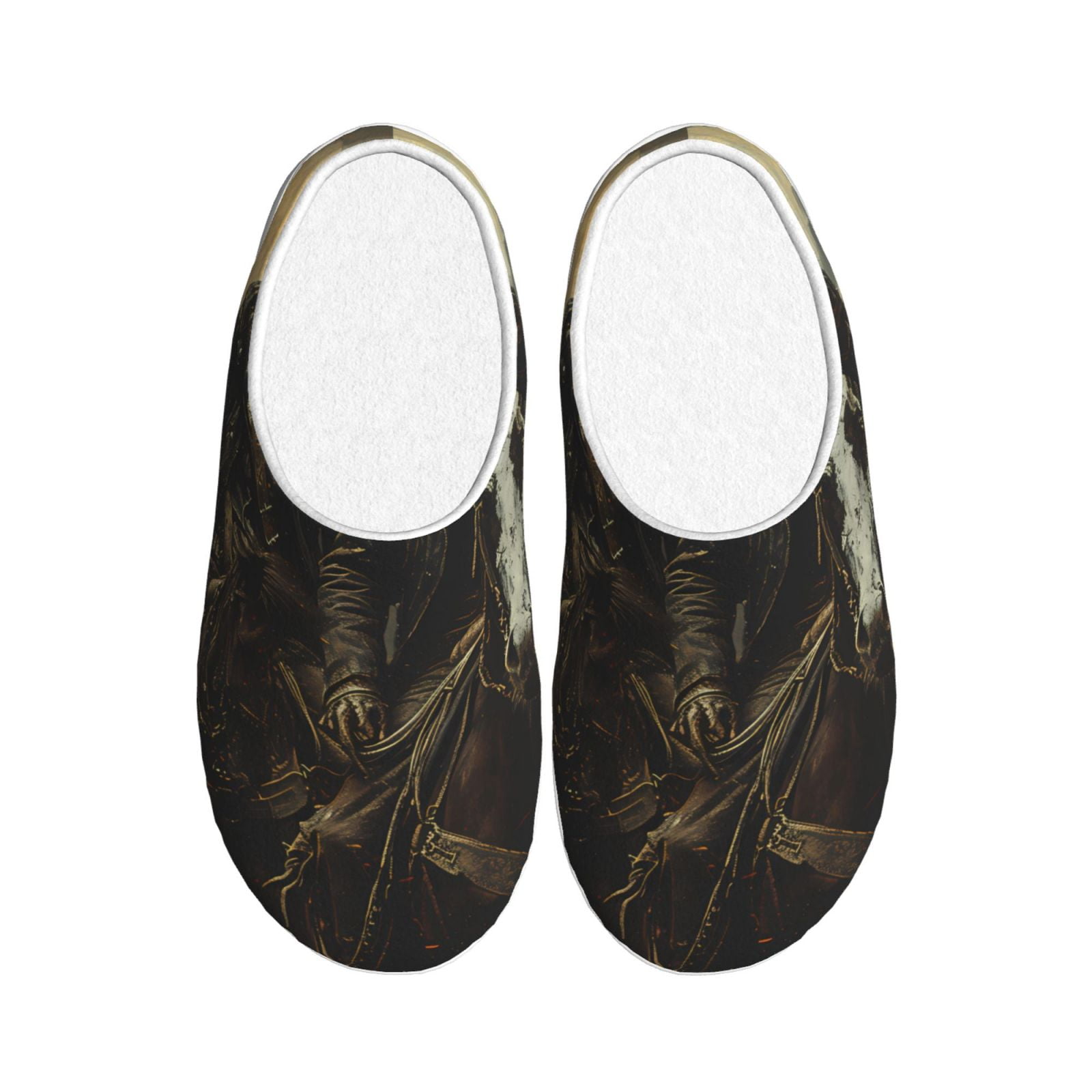Easygdp Western Desert Skull Cowboy Slippers for Women Mens Winter Warm ...