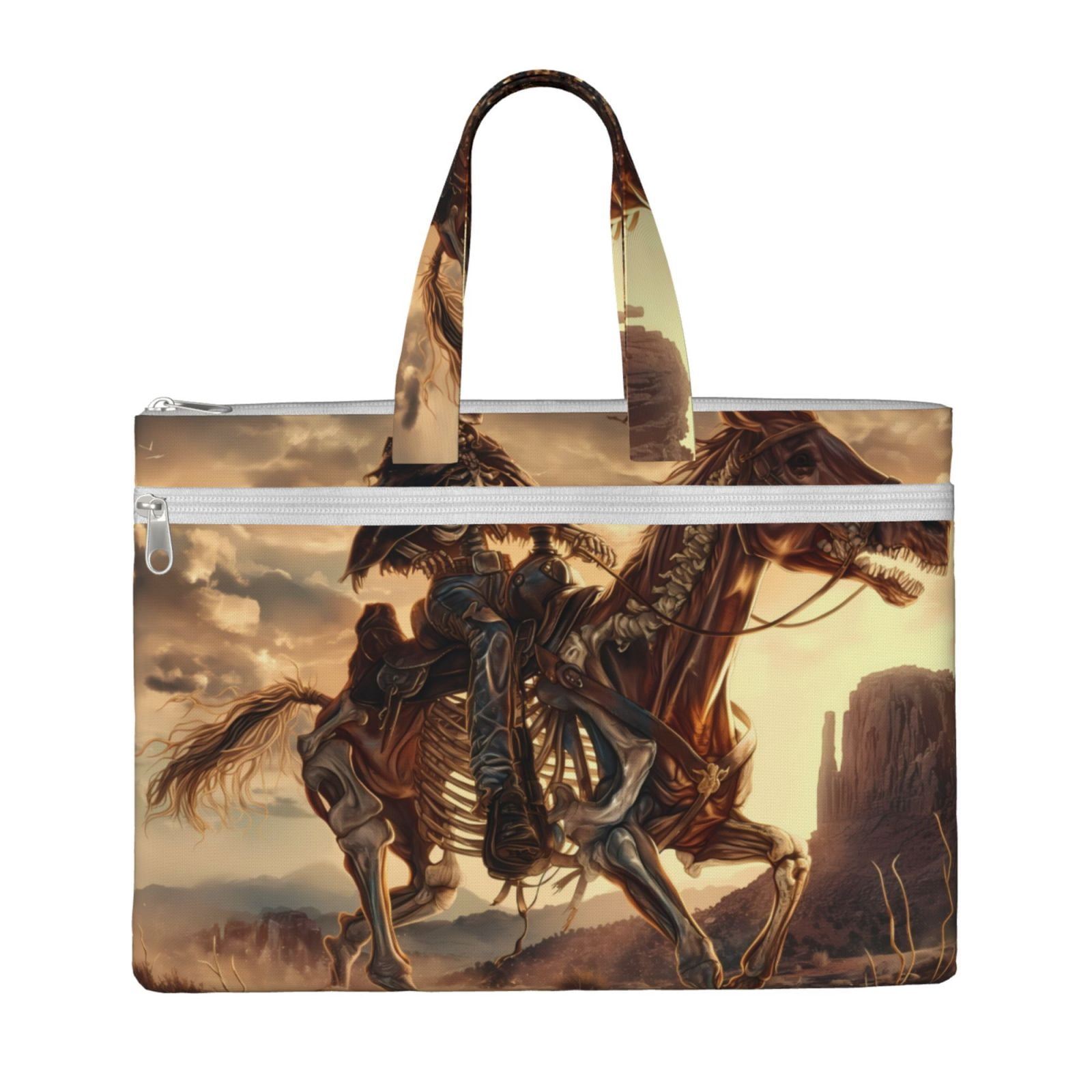 Easygdp Western Skeleton Cowboy Horse Canvas Document Bag File Bag ...
