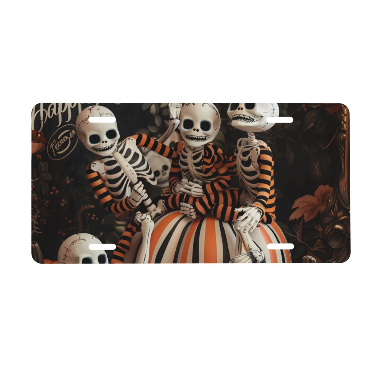Easygdp Whimsical Halloween Skeletons License Plate Car Front License ...