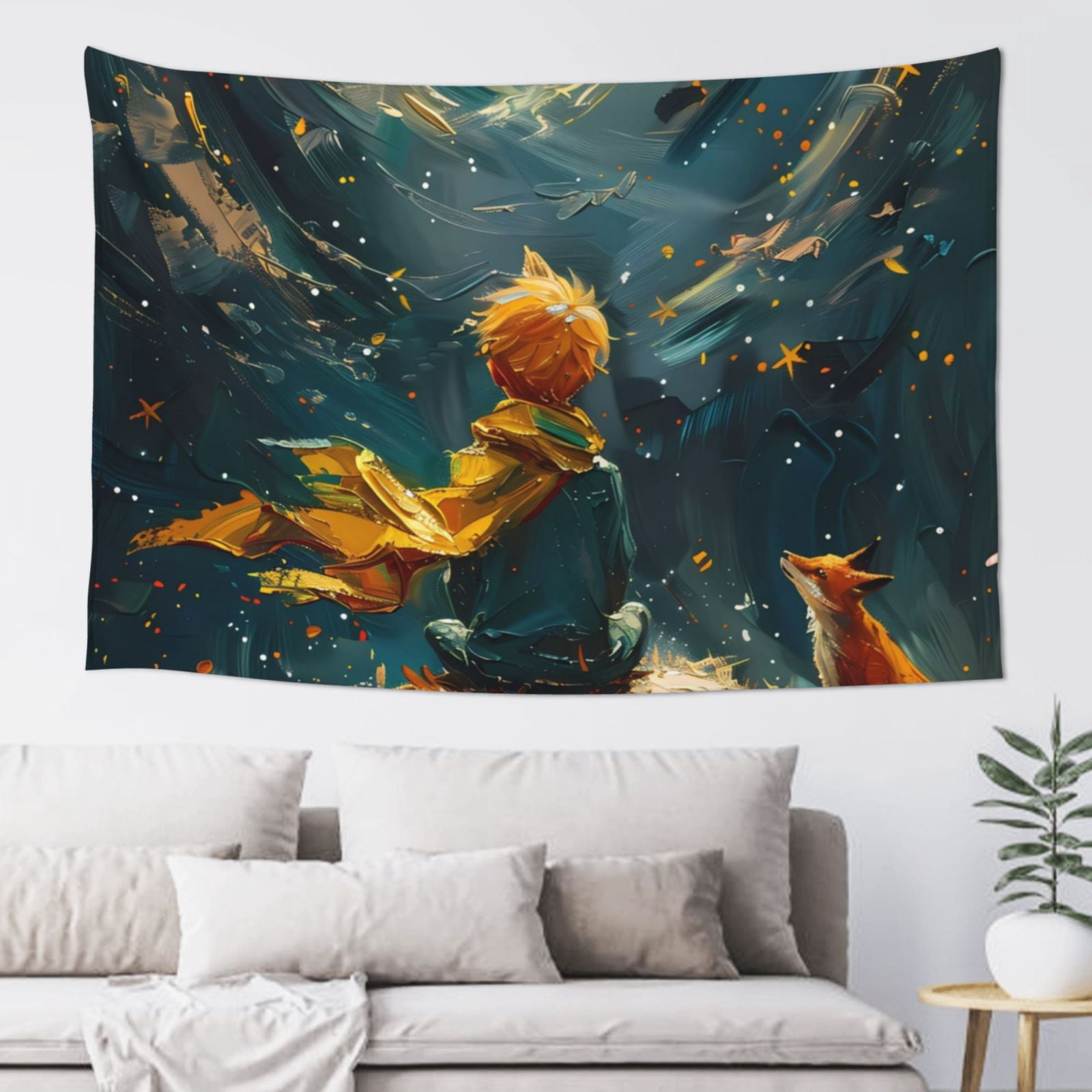 Easygdp Whimsical Starry Night Scene Tapestry Wall Hanging, Wall ...