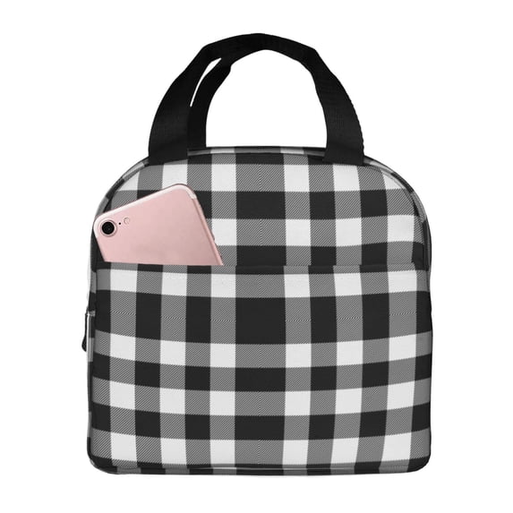 Easygdp White And Black Plaid Premium Insulated Lunch Bag - Waterproof ...