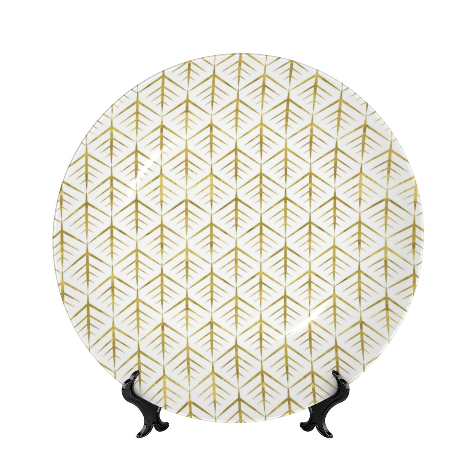 Easygdp White And Gold Geometry Bone China Decorative Plate Ceramic ...