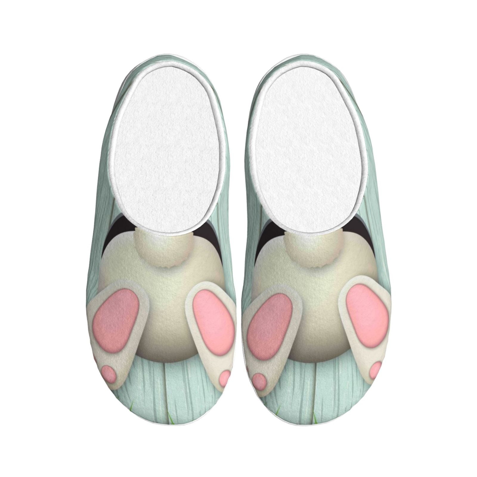 Easygdp White Bunny Bottom And Easter Eggs Slippers for Women Mens ...