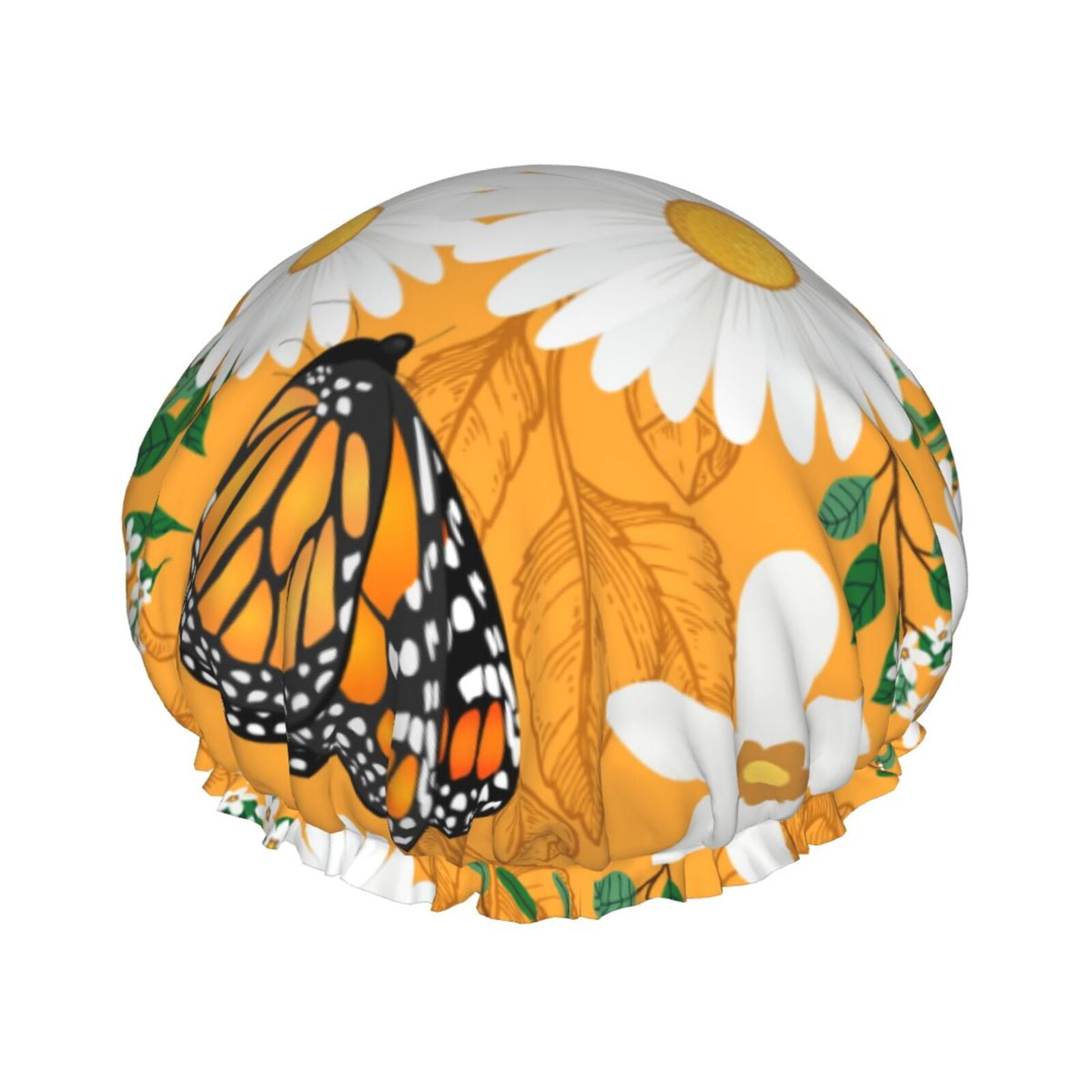 Easygdp White Floral and Butterflies Shower Caps for Women, Double ...
