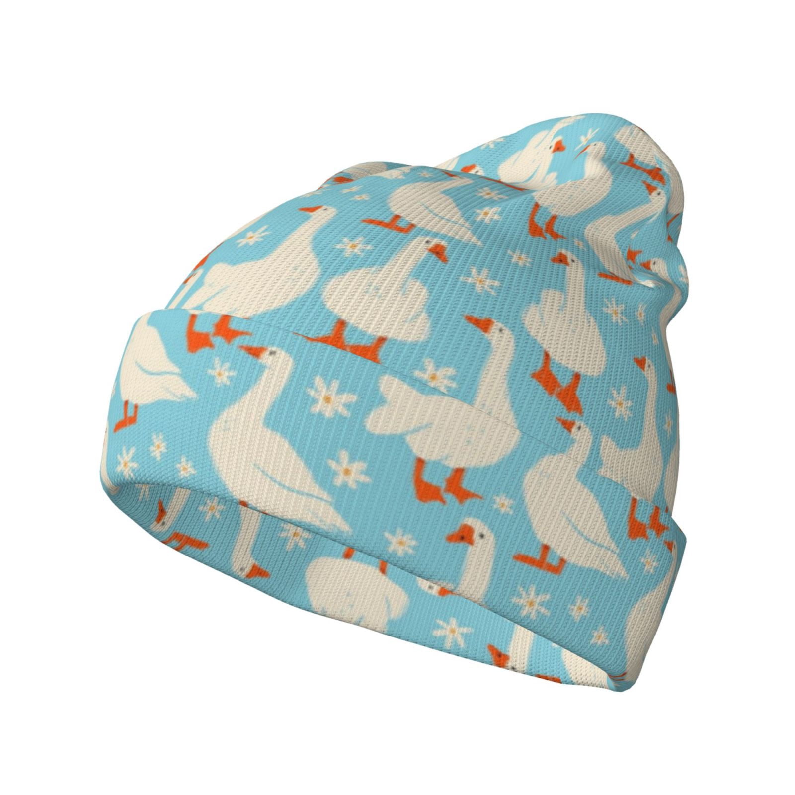 Easygdp White Geese and Flower Winter Beanie for Men Women Beanie Knit ...