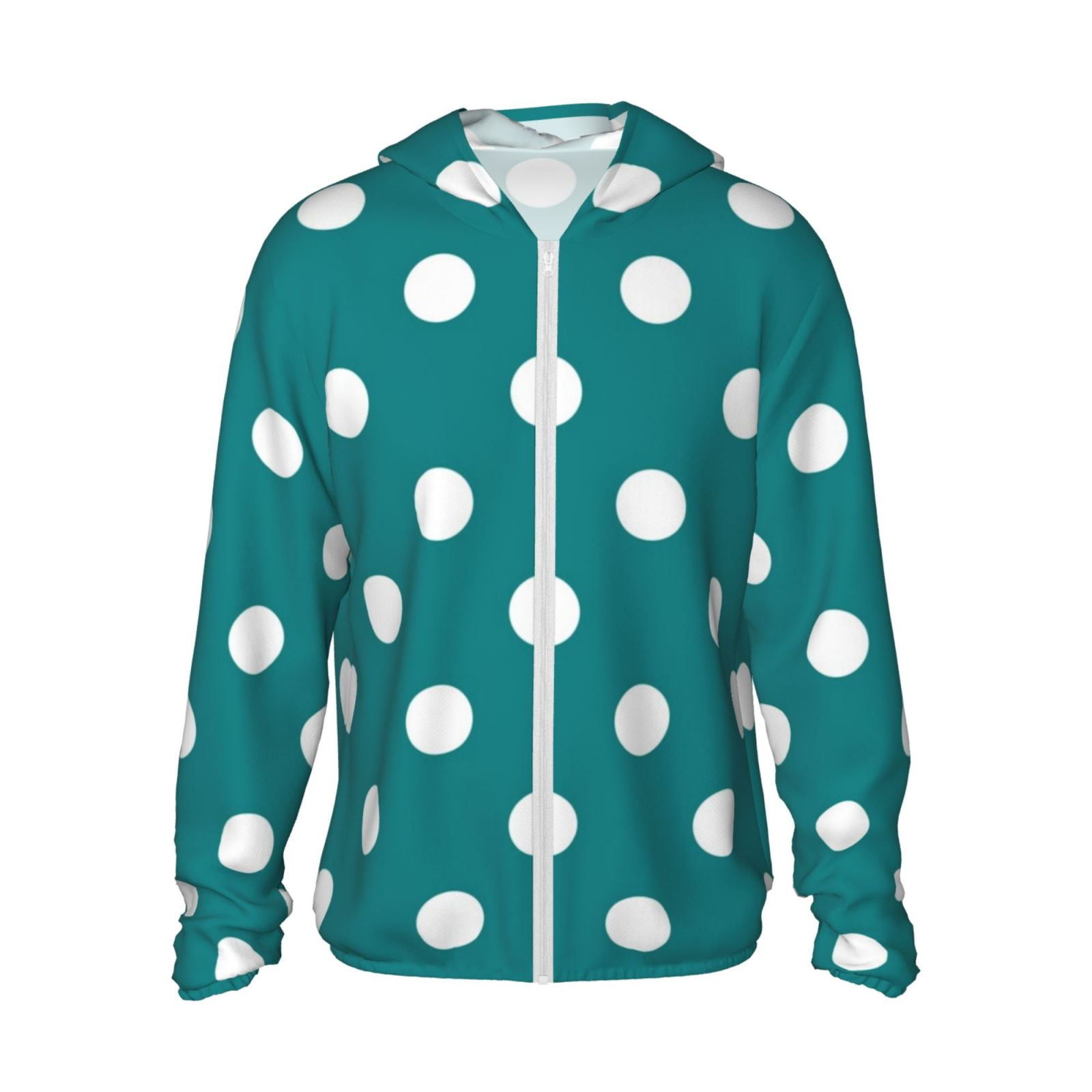 Easygdp White Polka Dots With Teal Background Lightweight Long Sleeve ...
