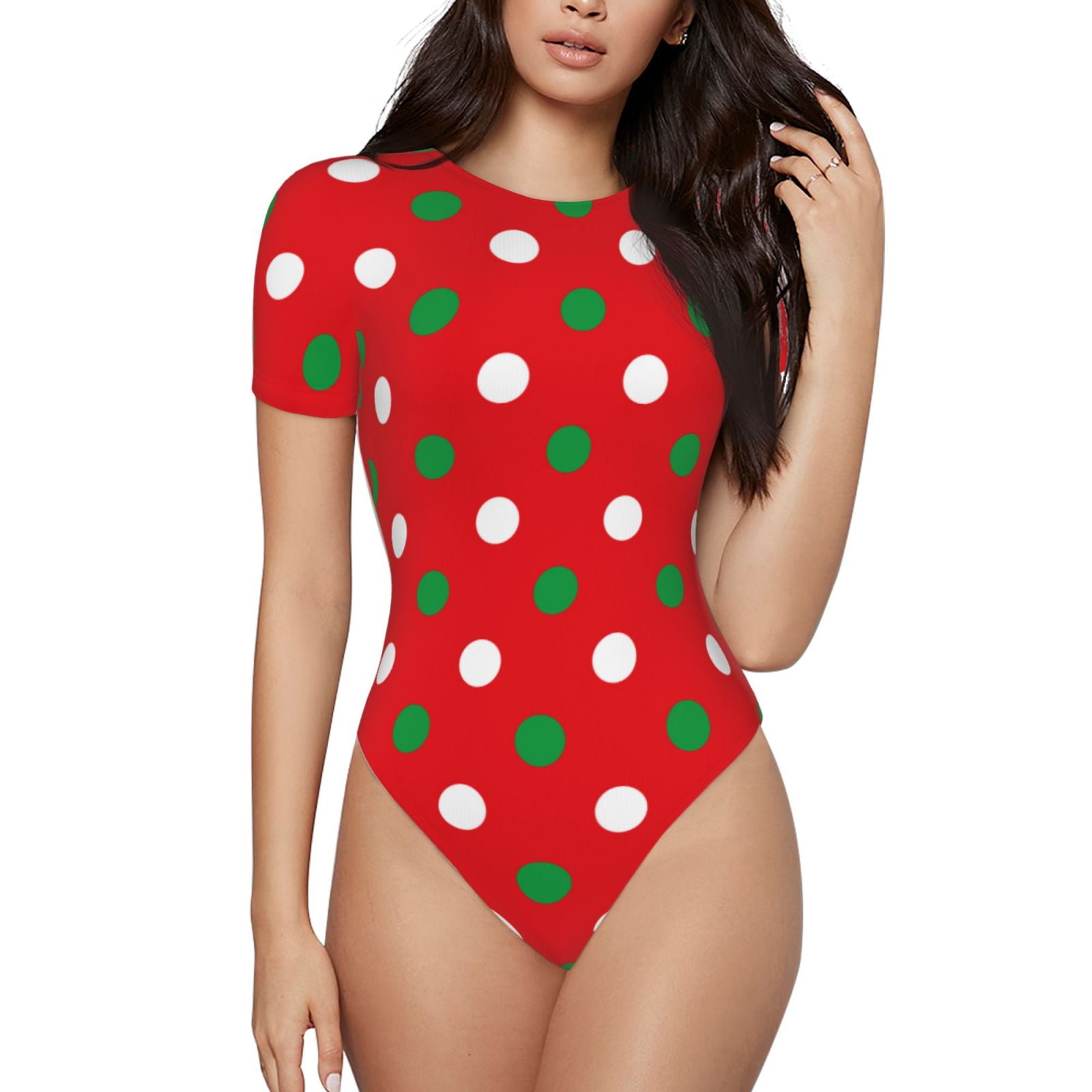 Easygdp White And Green Polka Dot Womens One Piece Swimsuit Slim Fit