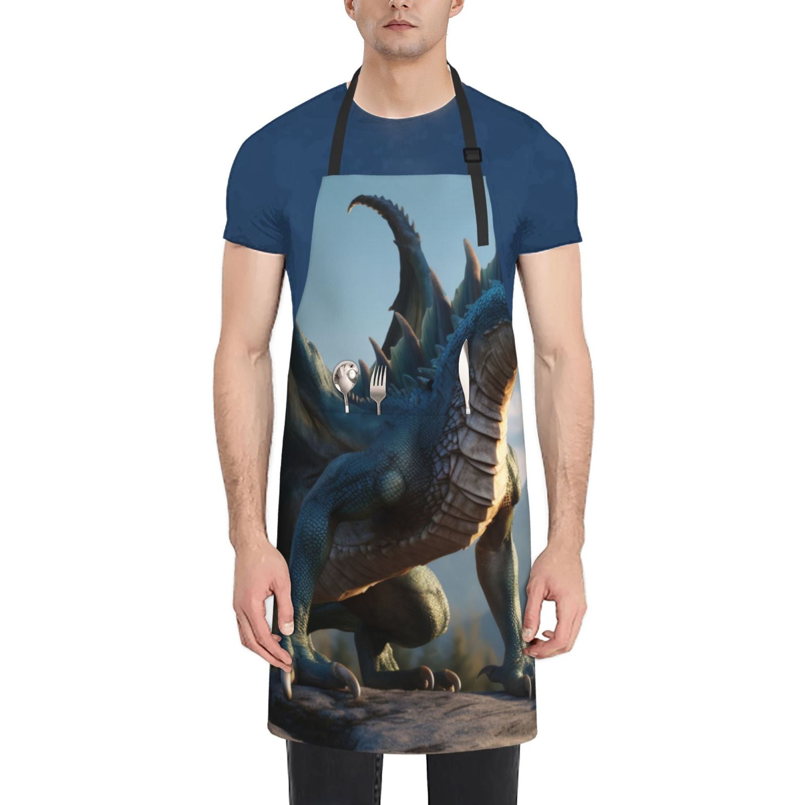 Easygdp Wild Blue Cool Dragon Waterproof Apron with Pockets Adjustable ...