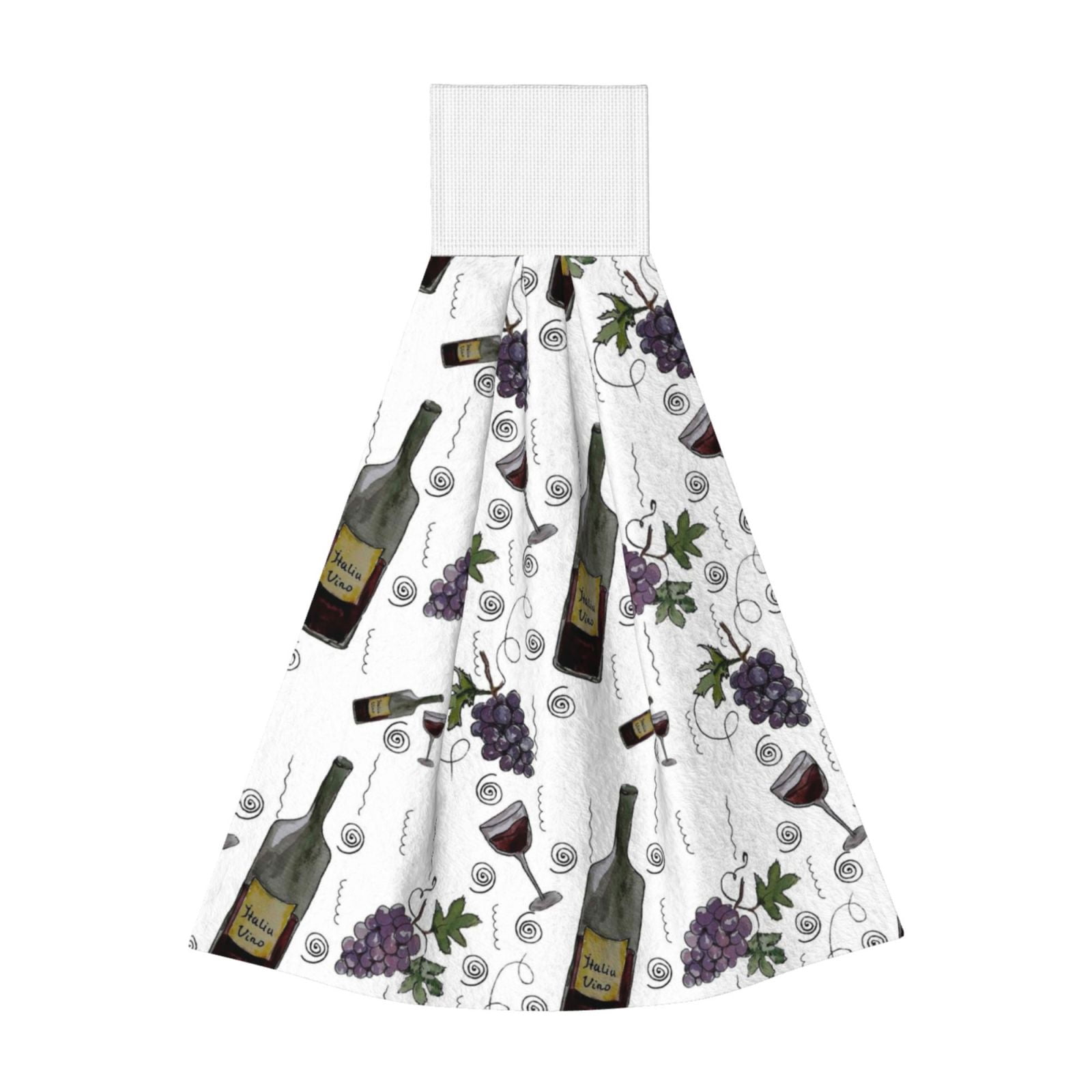 Easygdp Wine Bottles And Grapes Kitchen Hand Towels Hanging Tie Towels ...