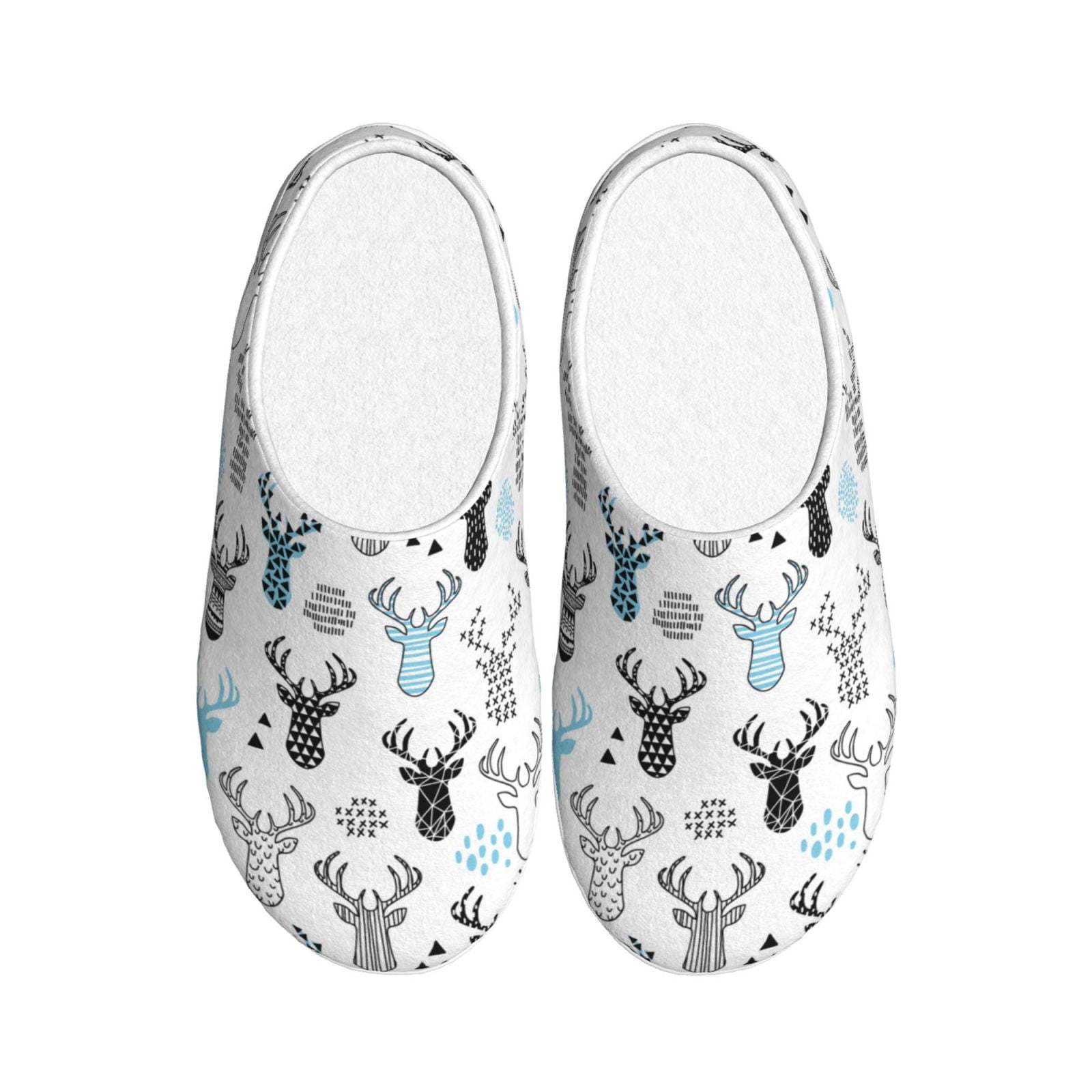 Easygdp Winter Art Blue and Black Moose Slippers for Women Mens Winter ...