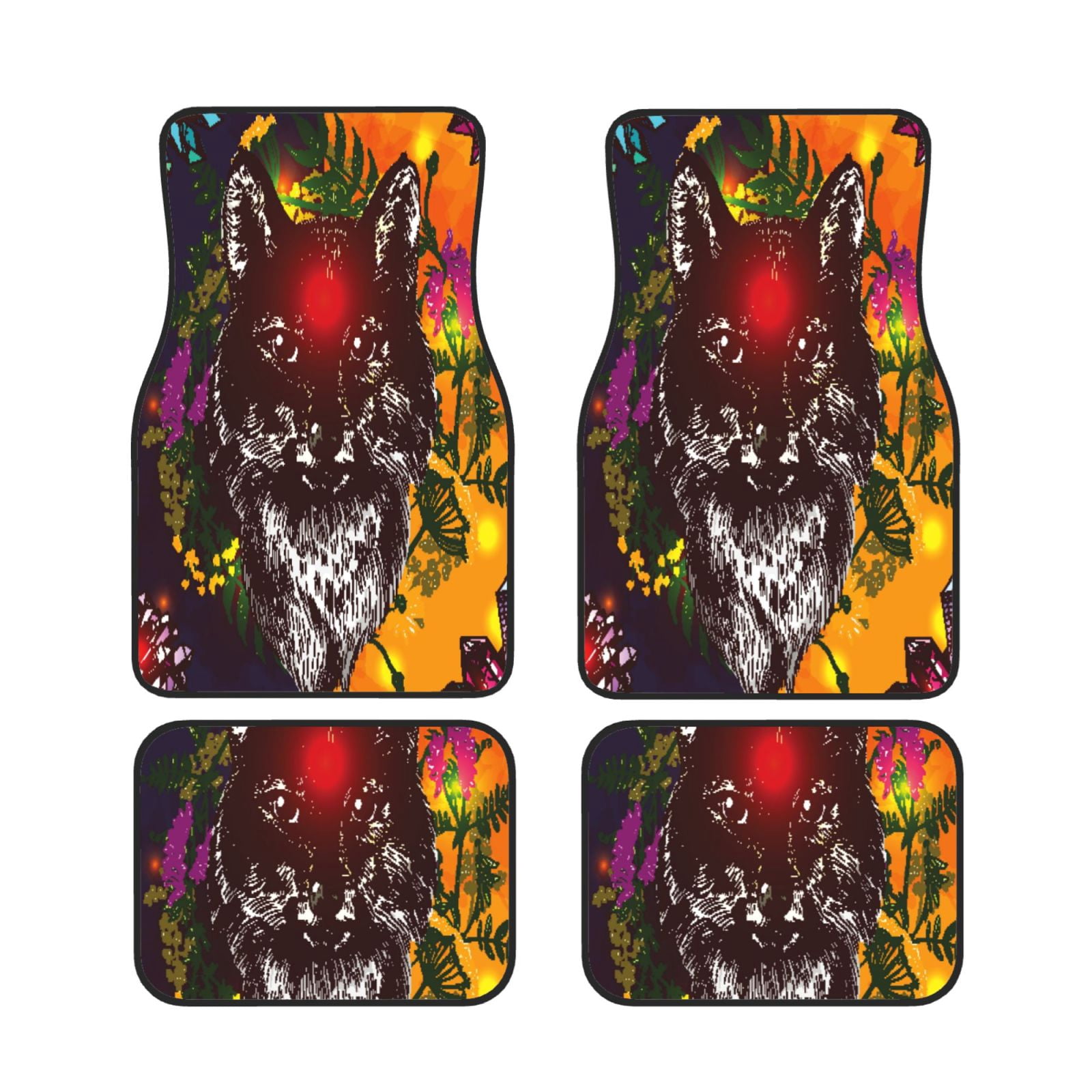 Easygdp Wolf With Wildflowers Car Foot Mat Set of 4 Pieces, Anti-Slip ...