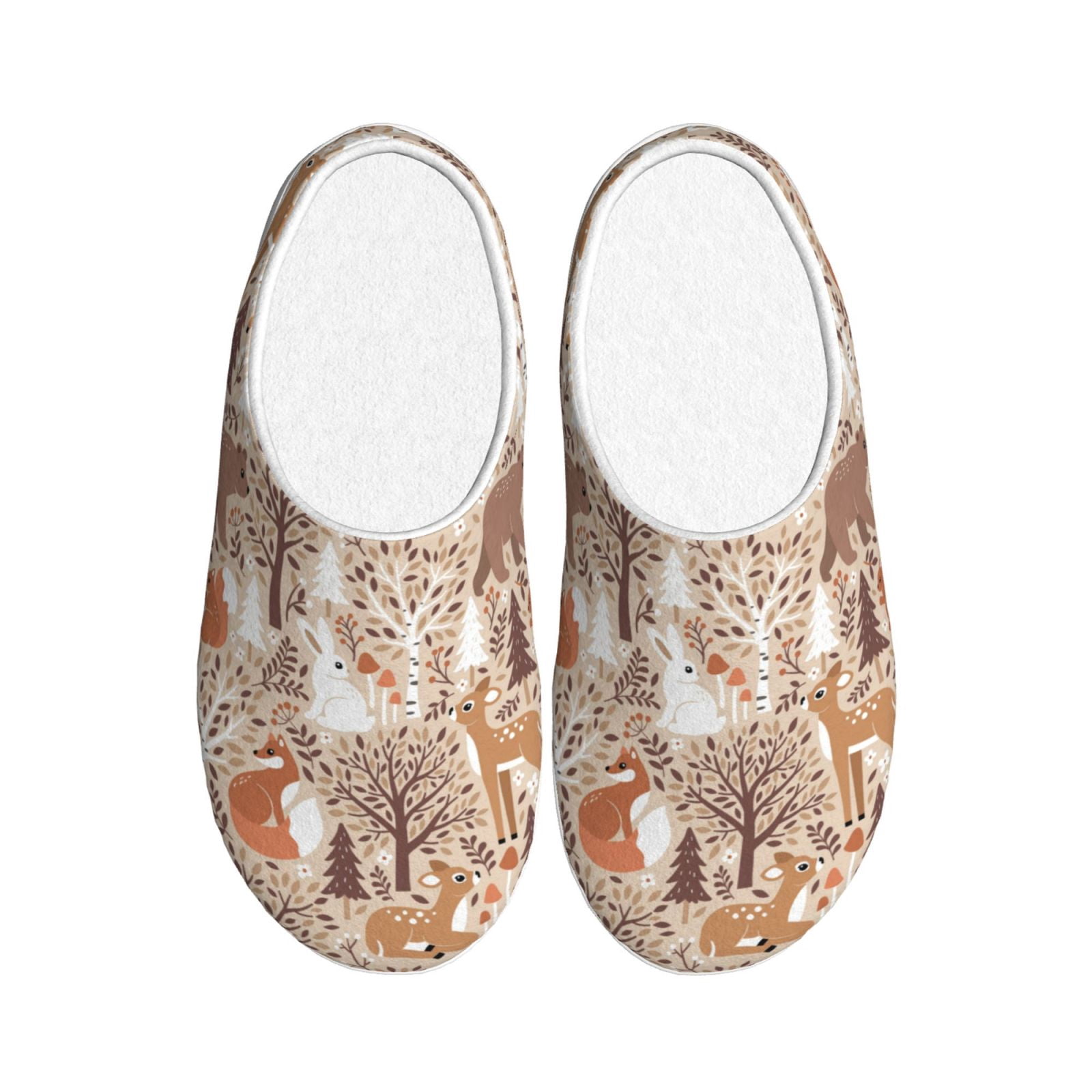 Easygdp Woodland Animals in Neutral Tones Slippers for Women Mens ...