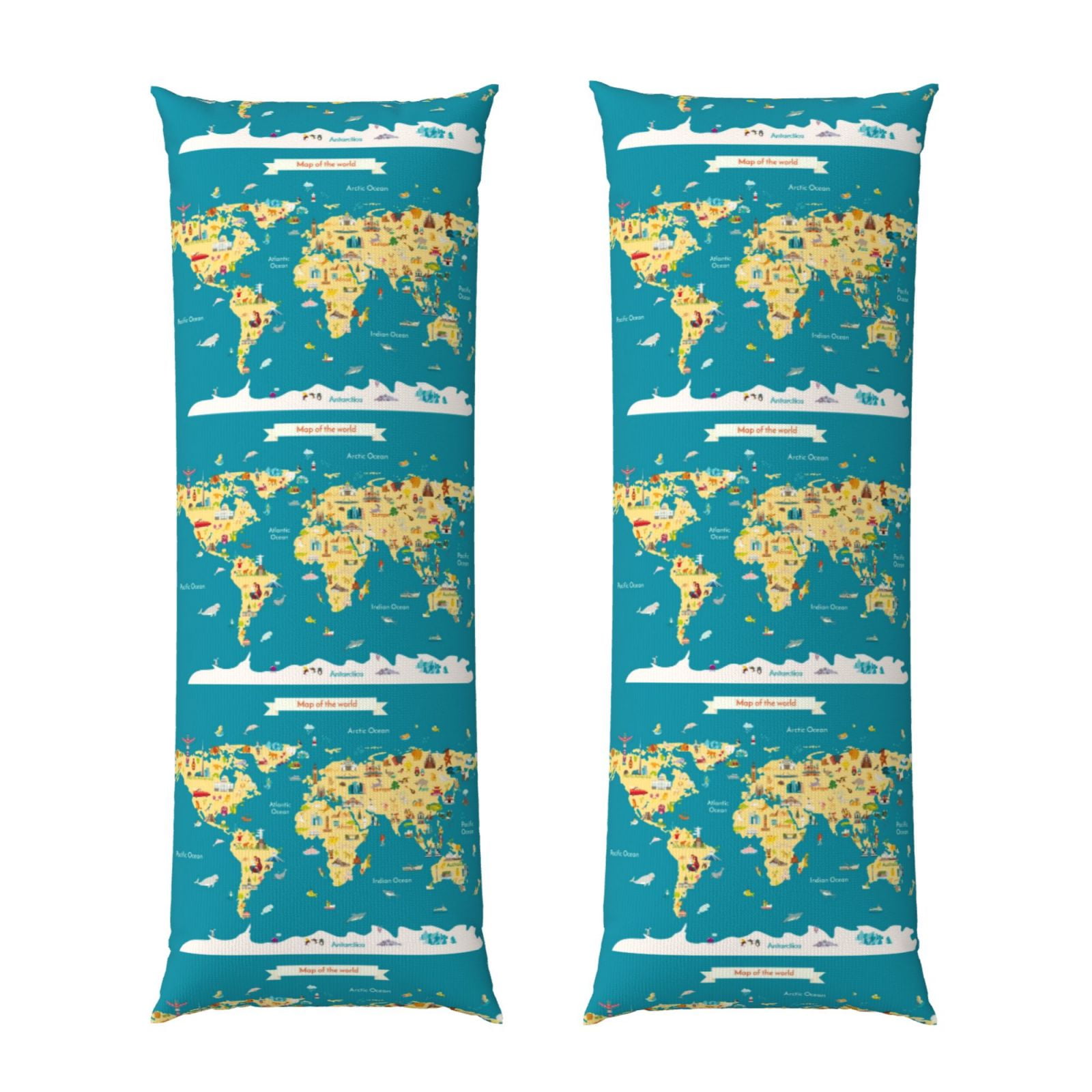 Easygdp World Map With Landmarks Long Body Pillowcase - Super Soft ...
