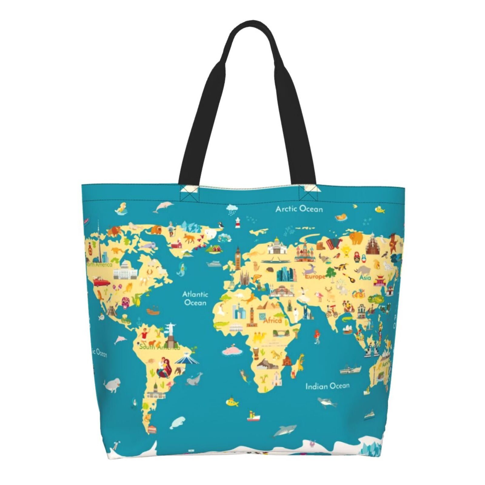 Easygdp World Map With Landmarks Tote Bags for Women,Women Travel ...