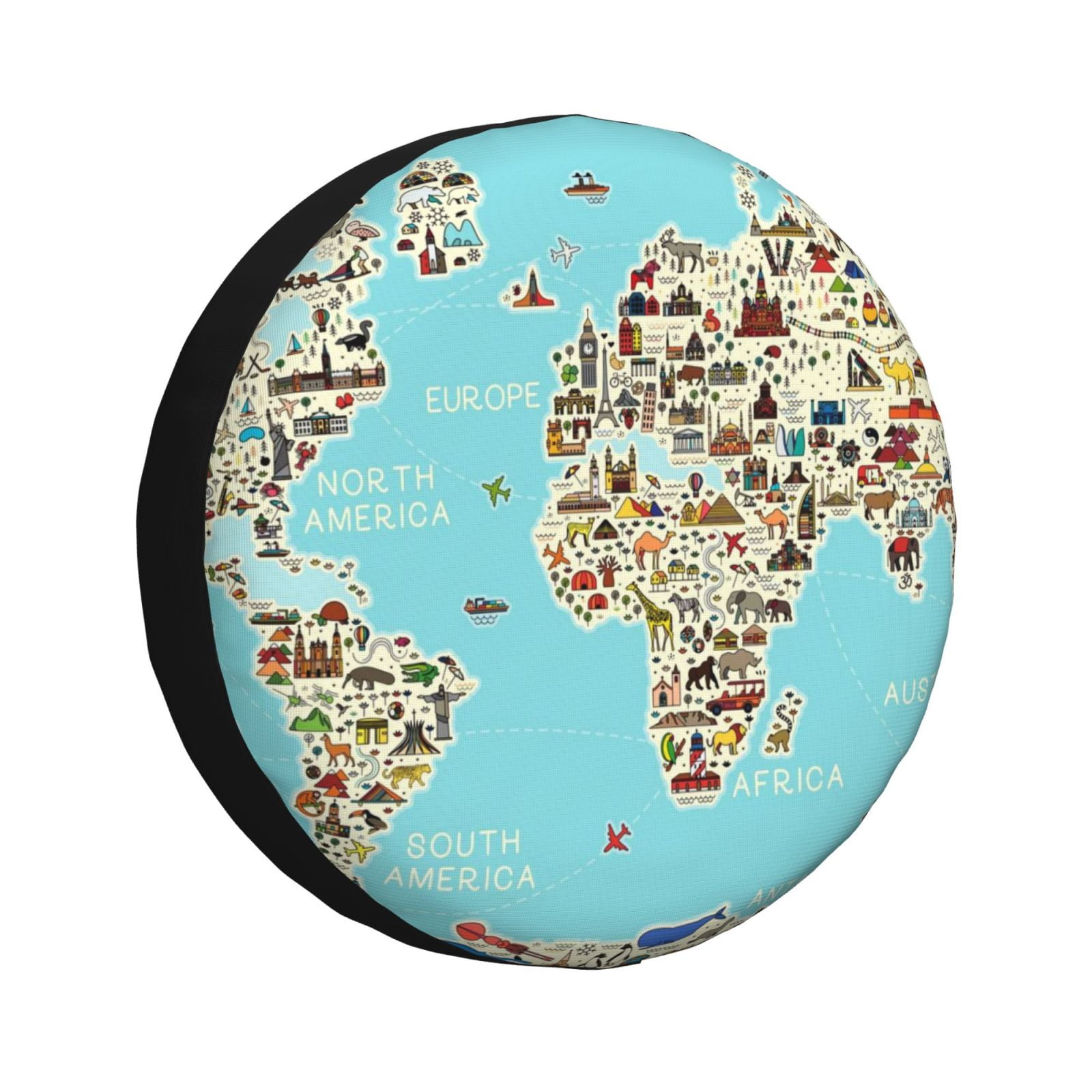Easygdp World Travel Line Icons Map Wheel Sun Guard, Spare Tire Cover ...
