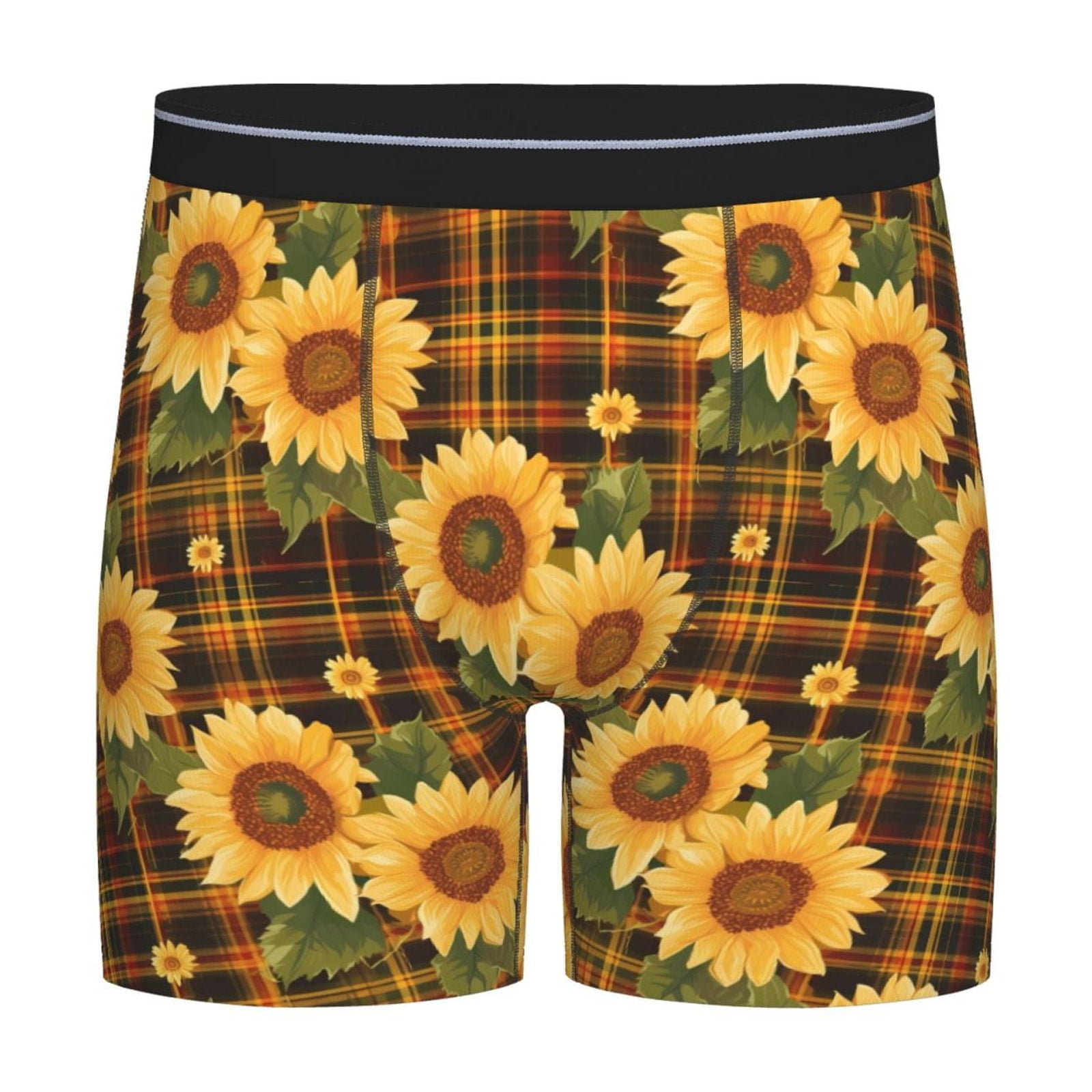 Easygdp Yellow Black Plaid Sunflower Men's Boxer Briefs Men’s Underwear ...