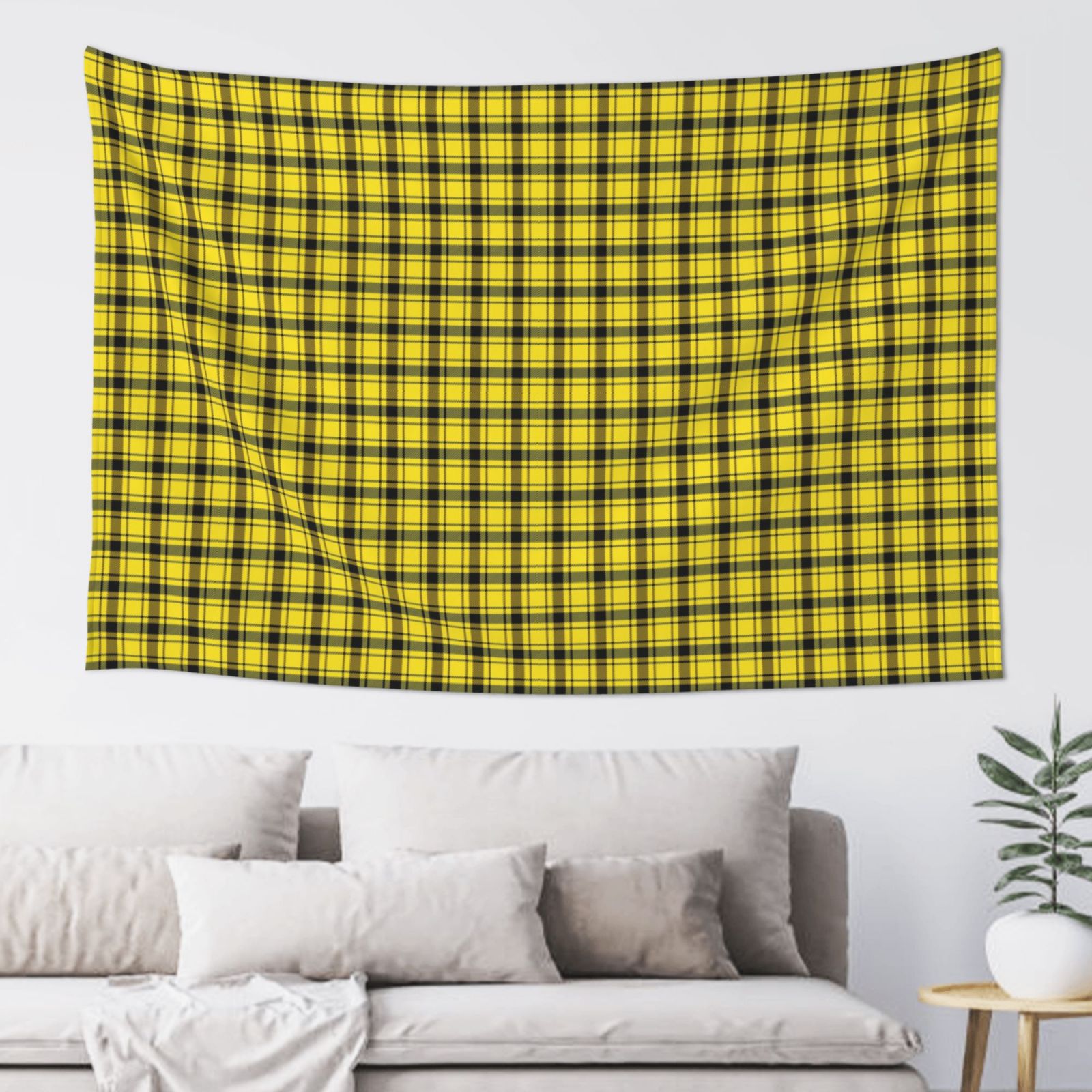 Easygdp Yellow Checkered Plaid Tapestry Wall Hanging, Wall Tapestries ...