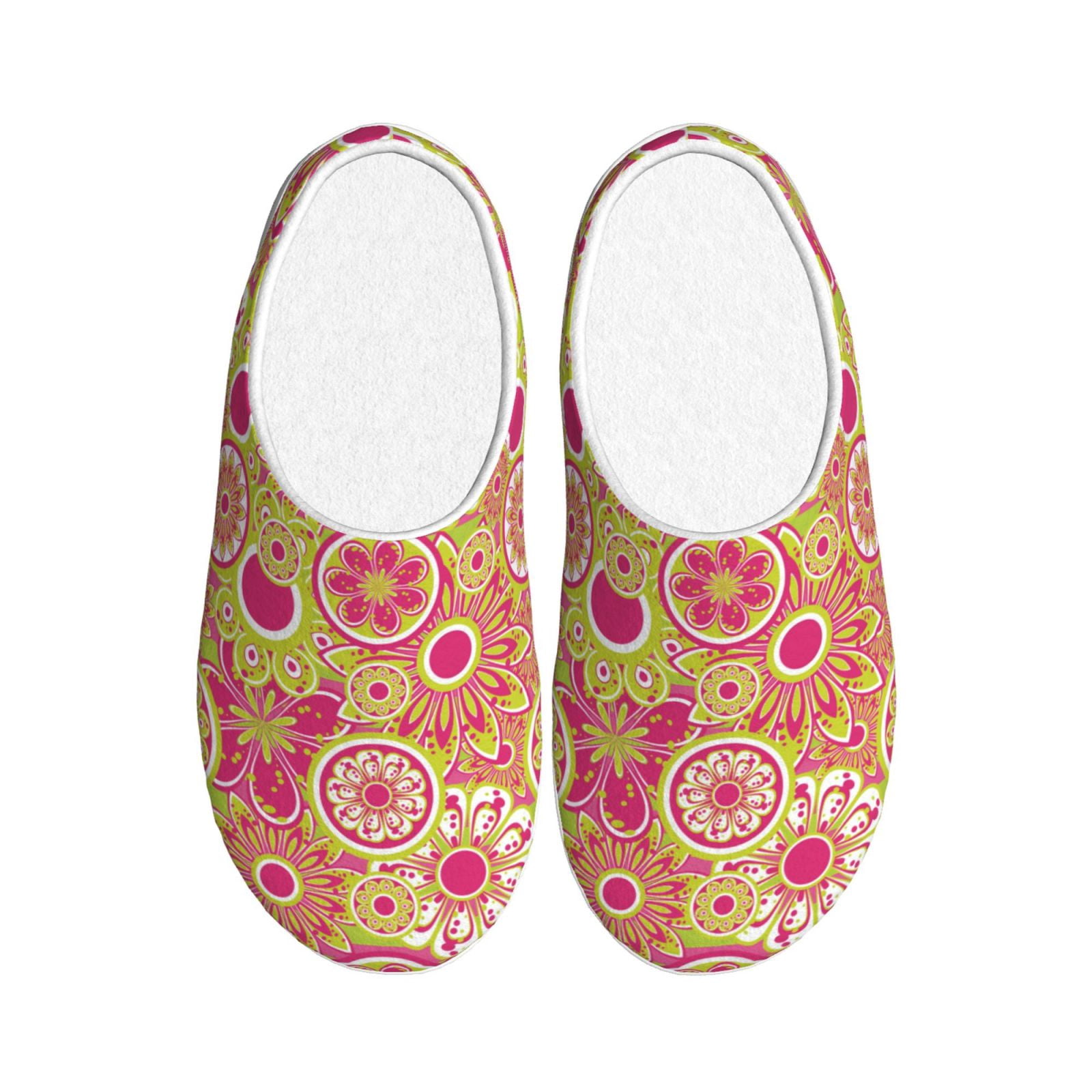 Easygdp Yellow Flowers Slippers for Women Mens Winter Warm Home ...