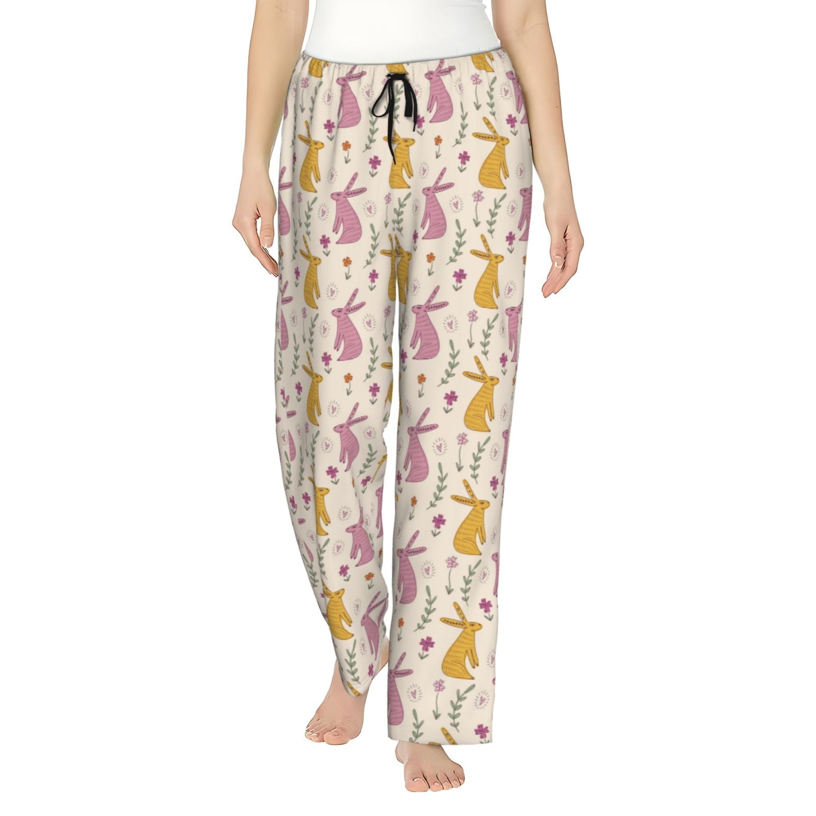 Easygdp Yellow Pueple Rabbit Women's Drawstring Pajama Pants | Lounge ...